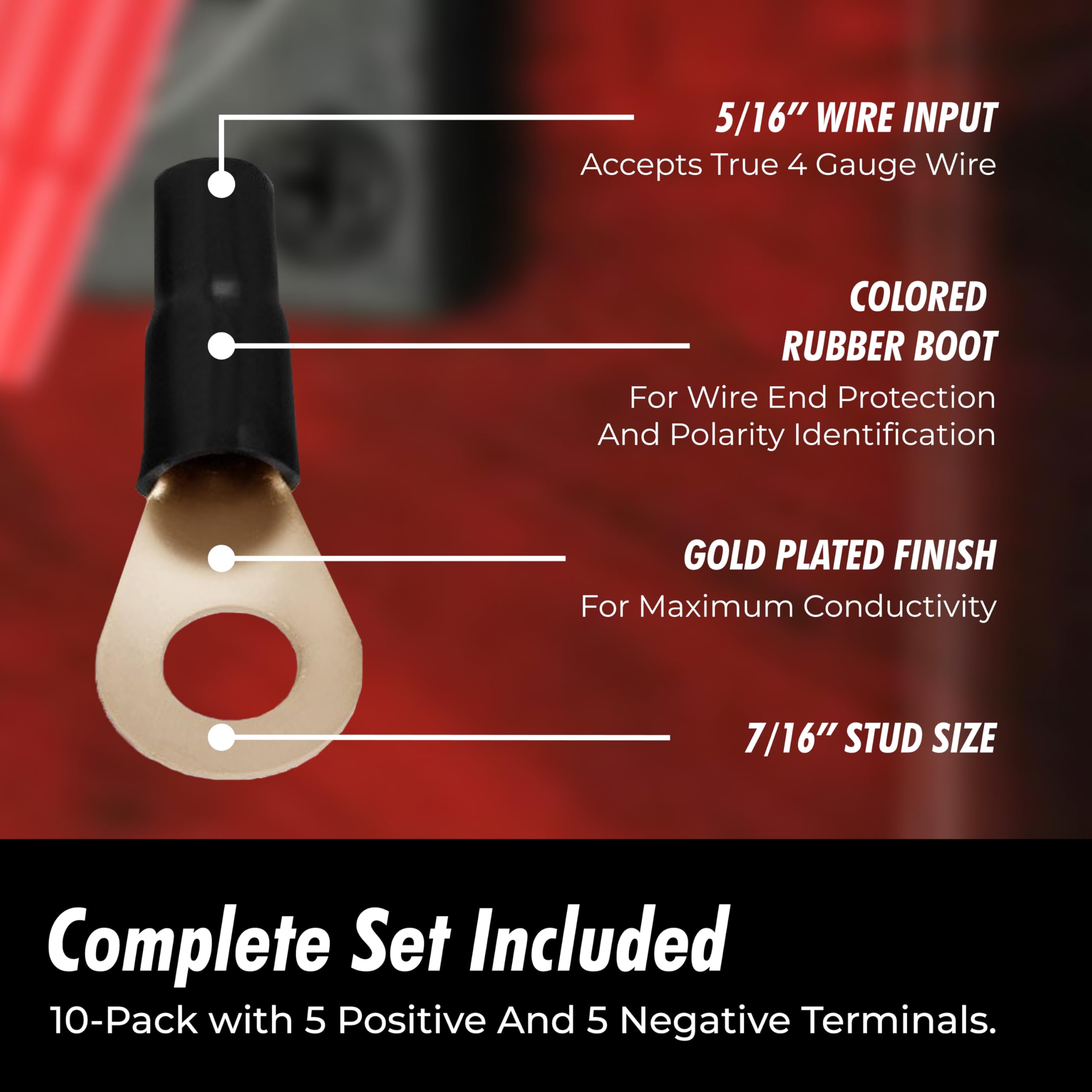 Snapklik.com : InstallGear 4 Gauge Awg Crimp Ring Terminals Connectors ...