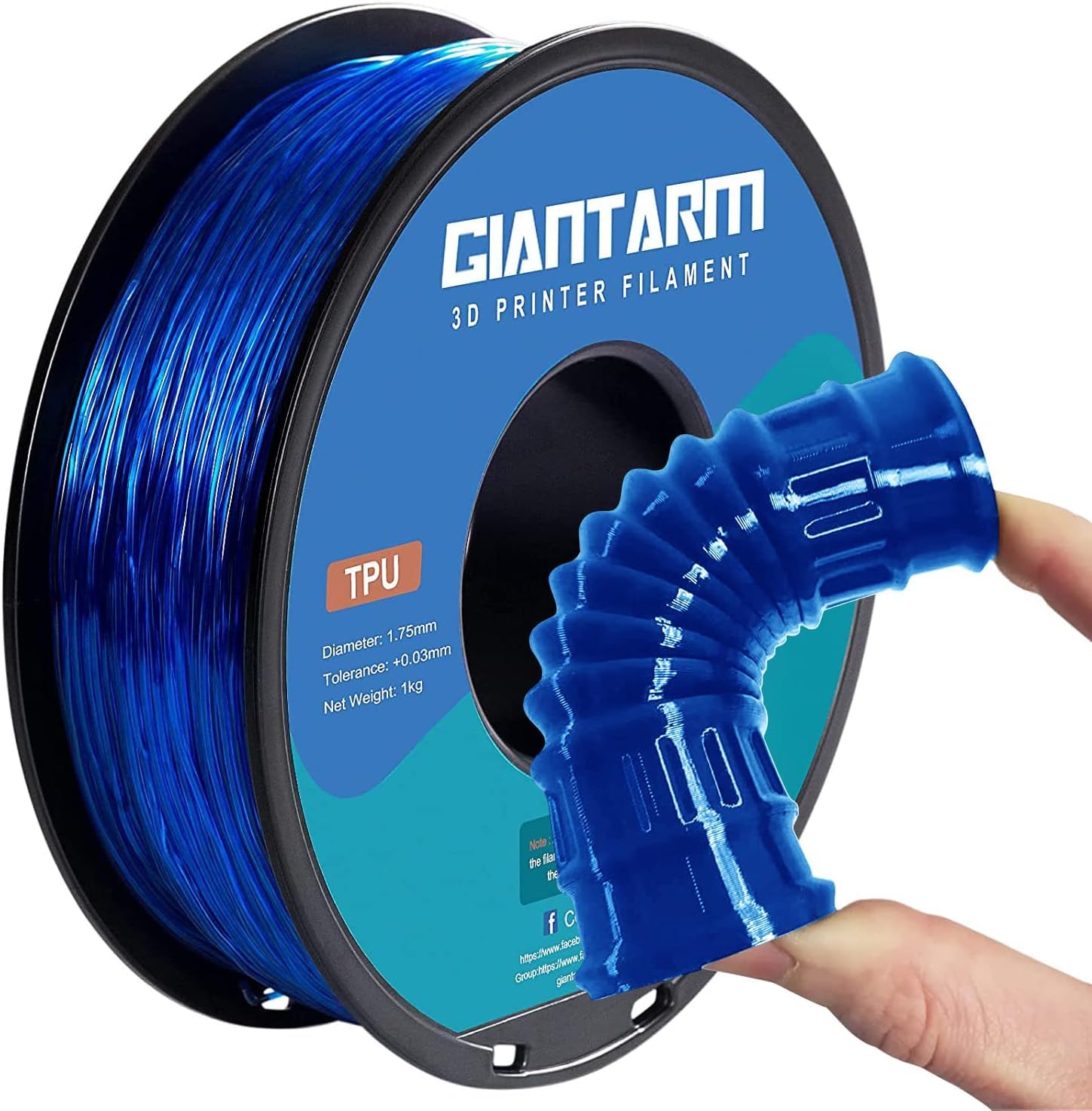 GIANTARM TPU Filament 1.75mm Transparent Blue, Soft Flexible 95A 3D ...