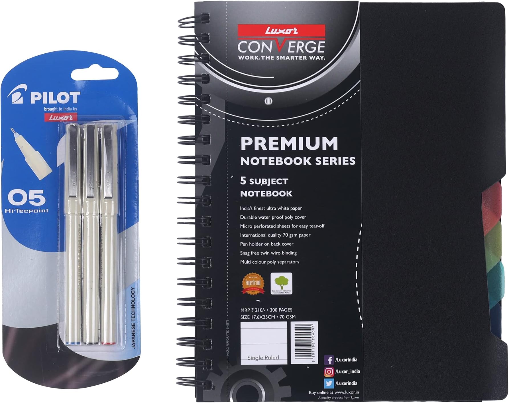 Luxor 5 Subject Notebook | 70 gsm Paper | Single Ruled | Pages - 300 ...