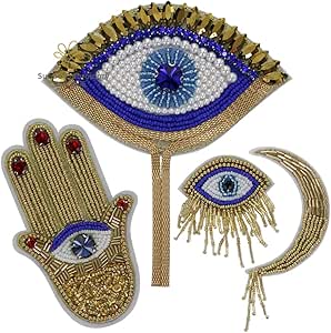 Amazon.com: 1 set Beaded Eyes Patches Evil Handdwork Moon Badges Hand ...