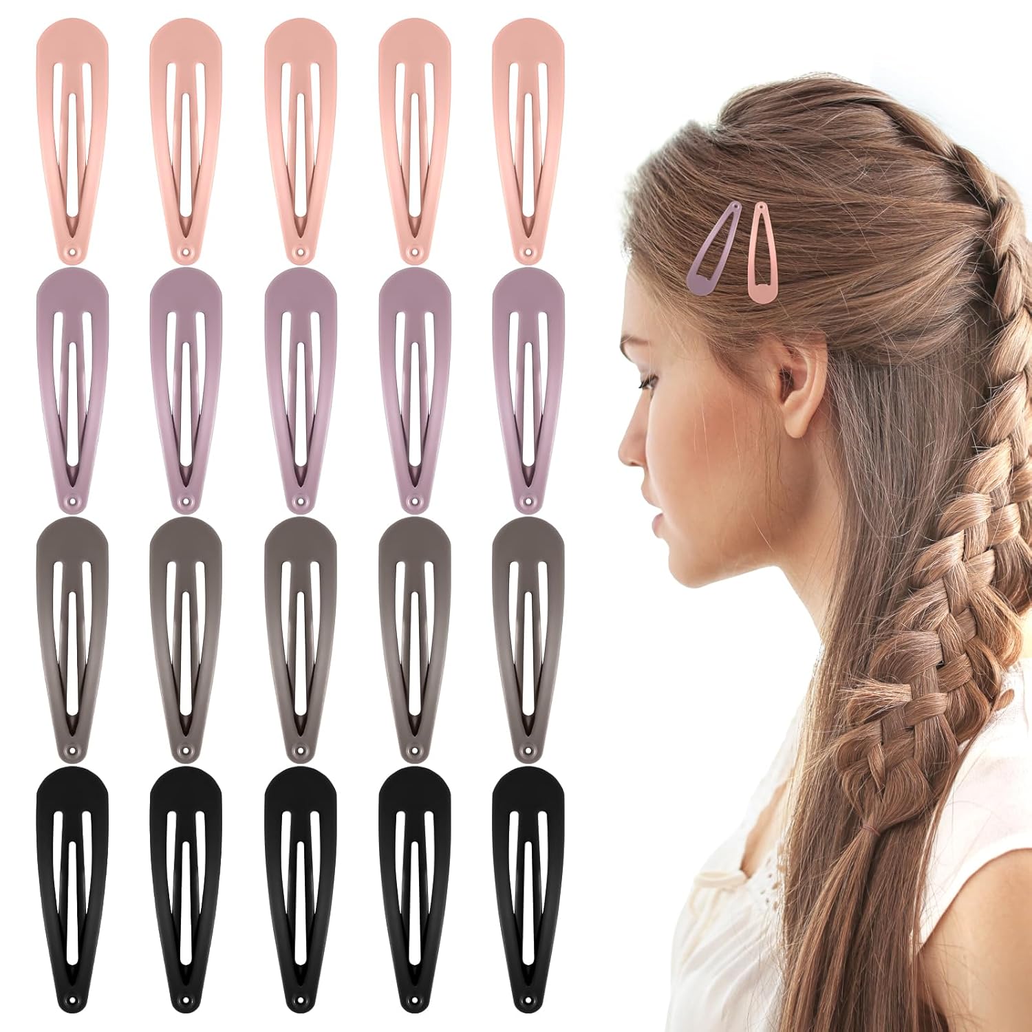 Amazon.com : 20pcs Hair Snap Clips 1.96inch Water Drop Non Slip Metal ...