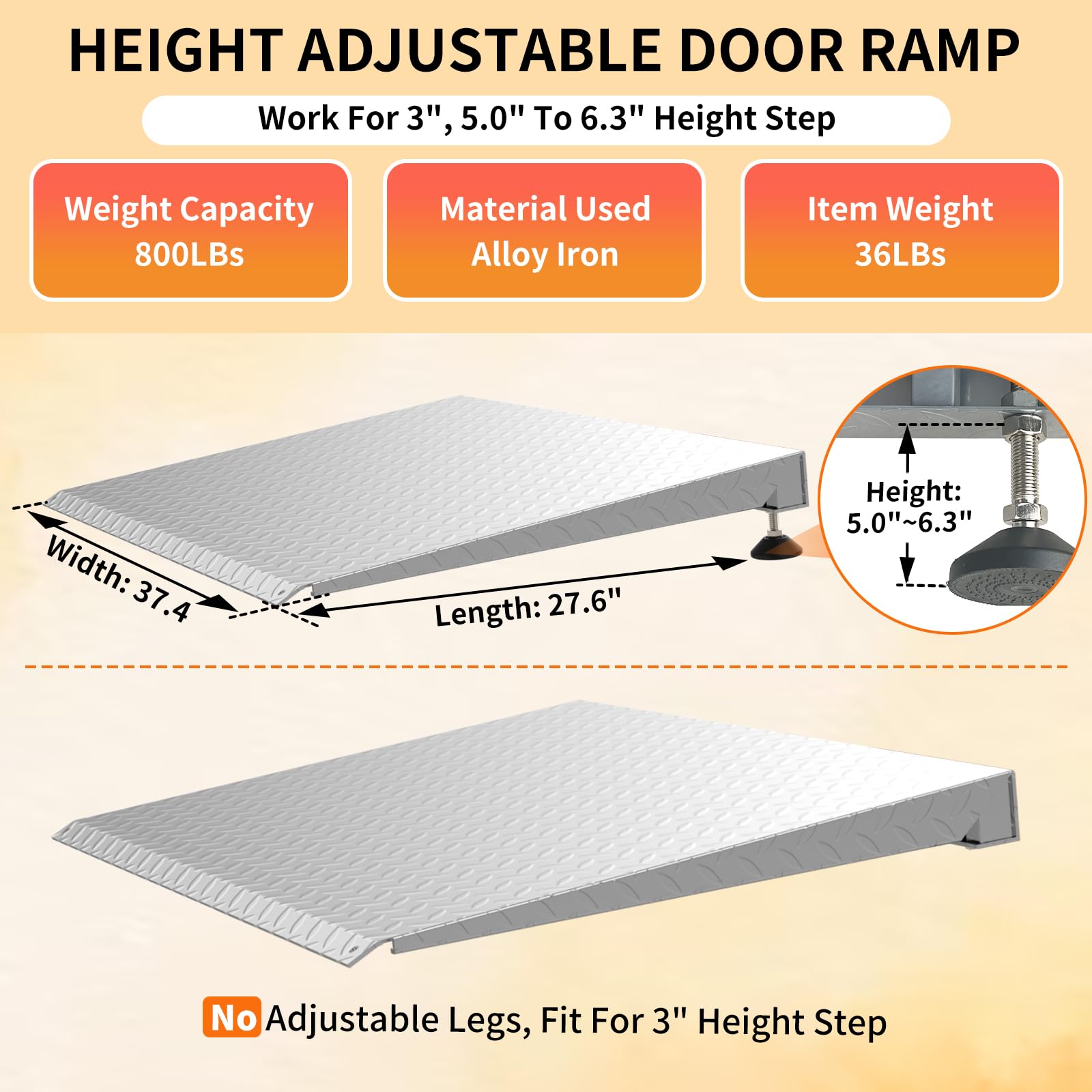 Snapklik.com : Height Adjustable Door Ramp, Ramp For 3", 5.0" To 6.3 ...