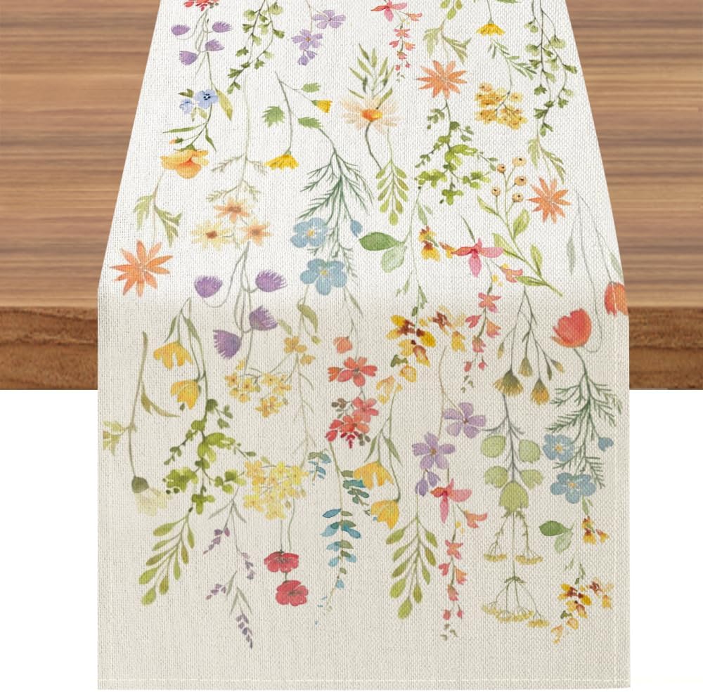 Amazon.com: BREVITON Wildflowers Floral Table Runner, Spring Flowers ...