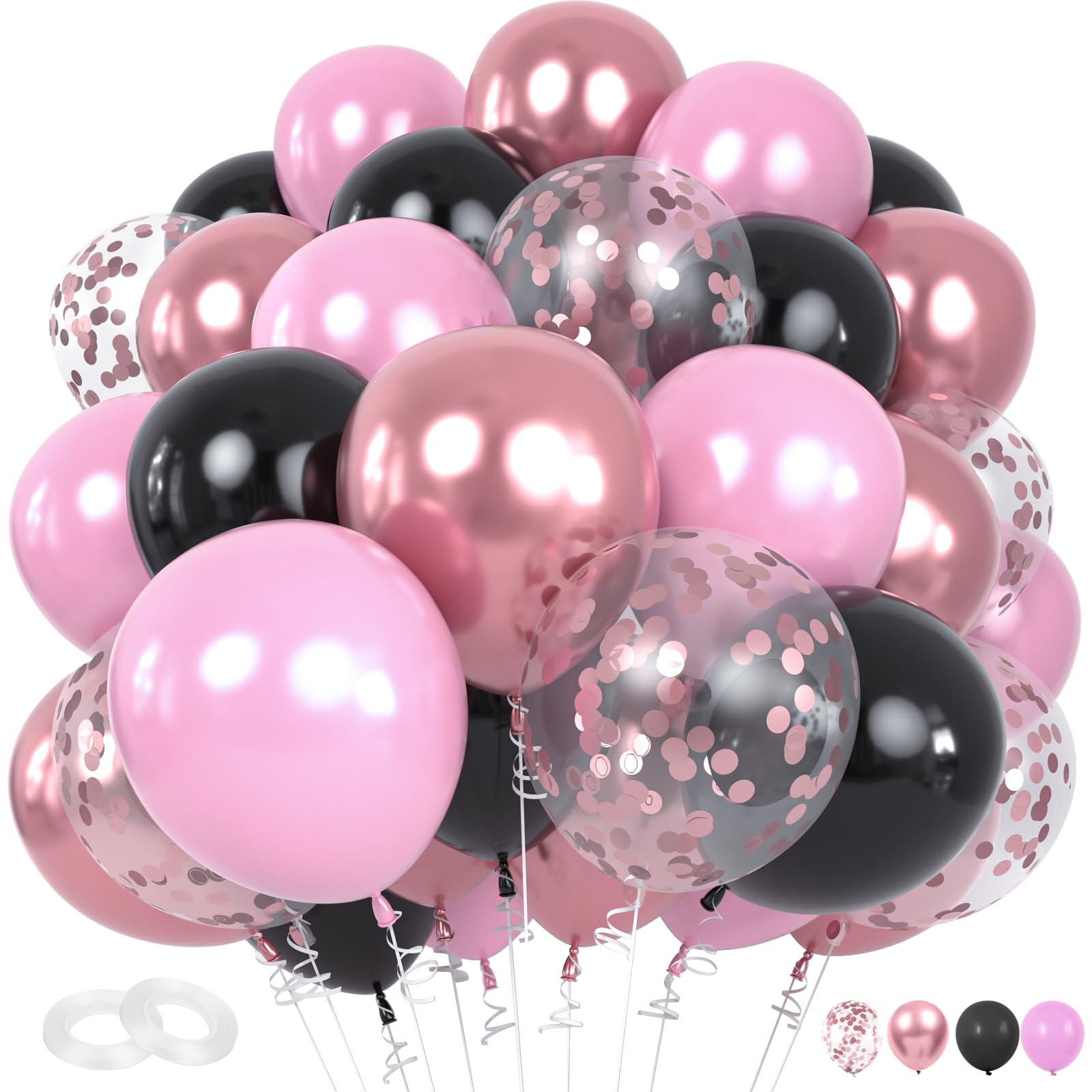 Amazon.com: Rose Pink Black Balloons, 60 Pcs 12 Inch Rose Gold Black ...