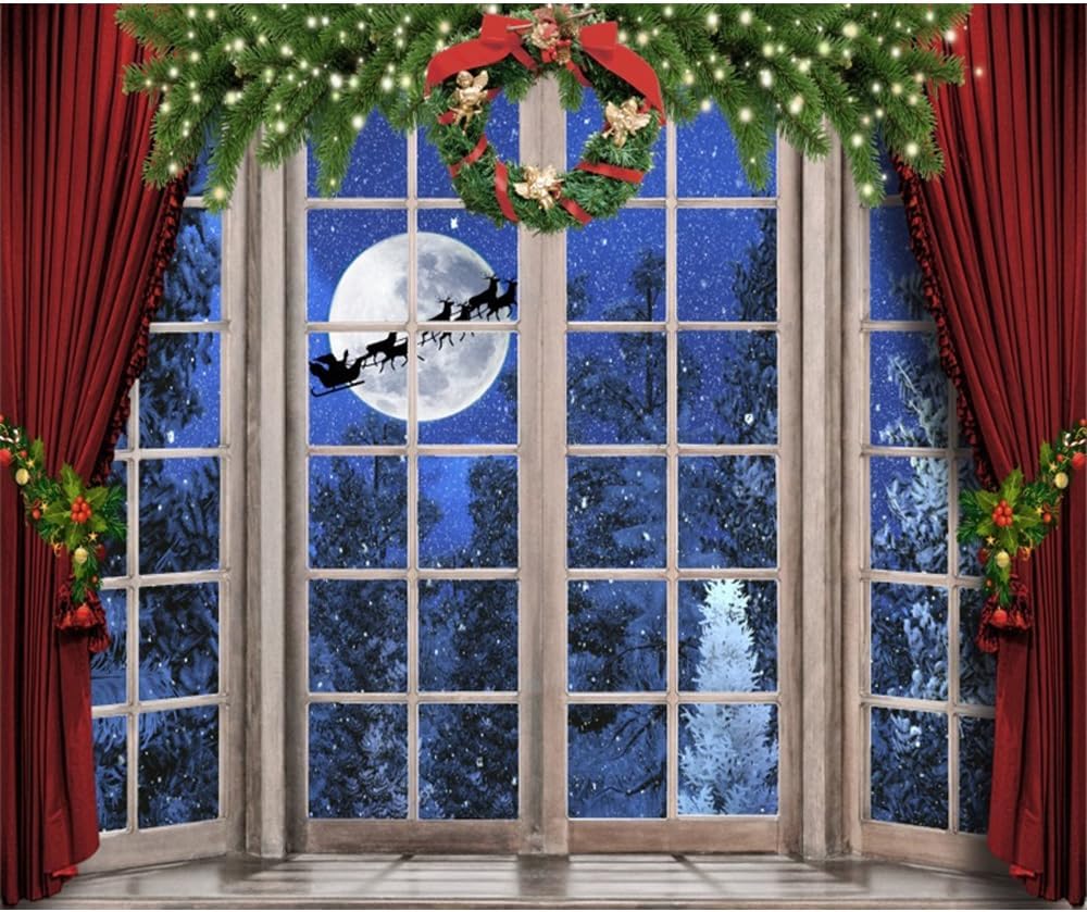 Amazon.com : OFILA 10x8ft Christmas Window Backdrop for Photography ...
