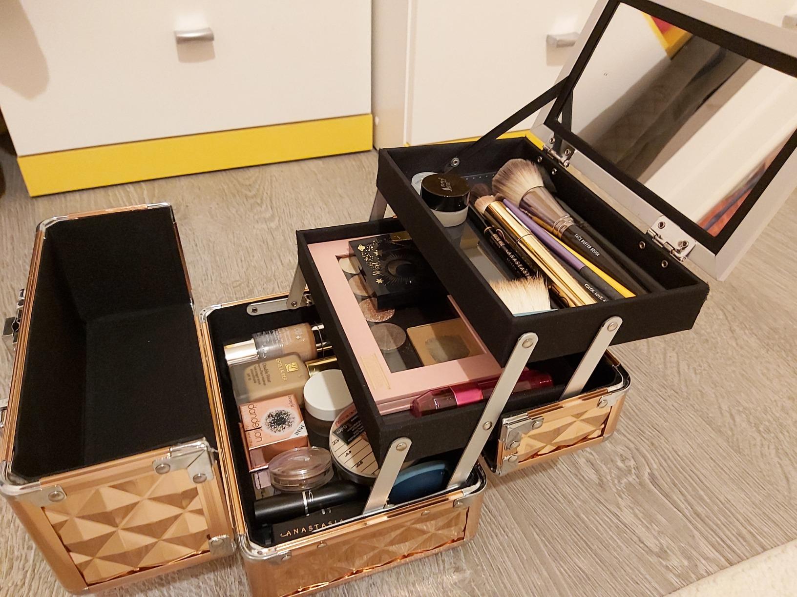 COSTWAY Makeup Box, Lockable Cosmetic Case with Mirror, Portable Vanity ...