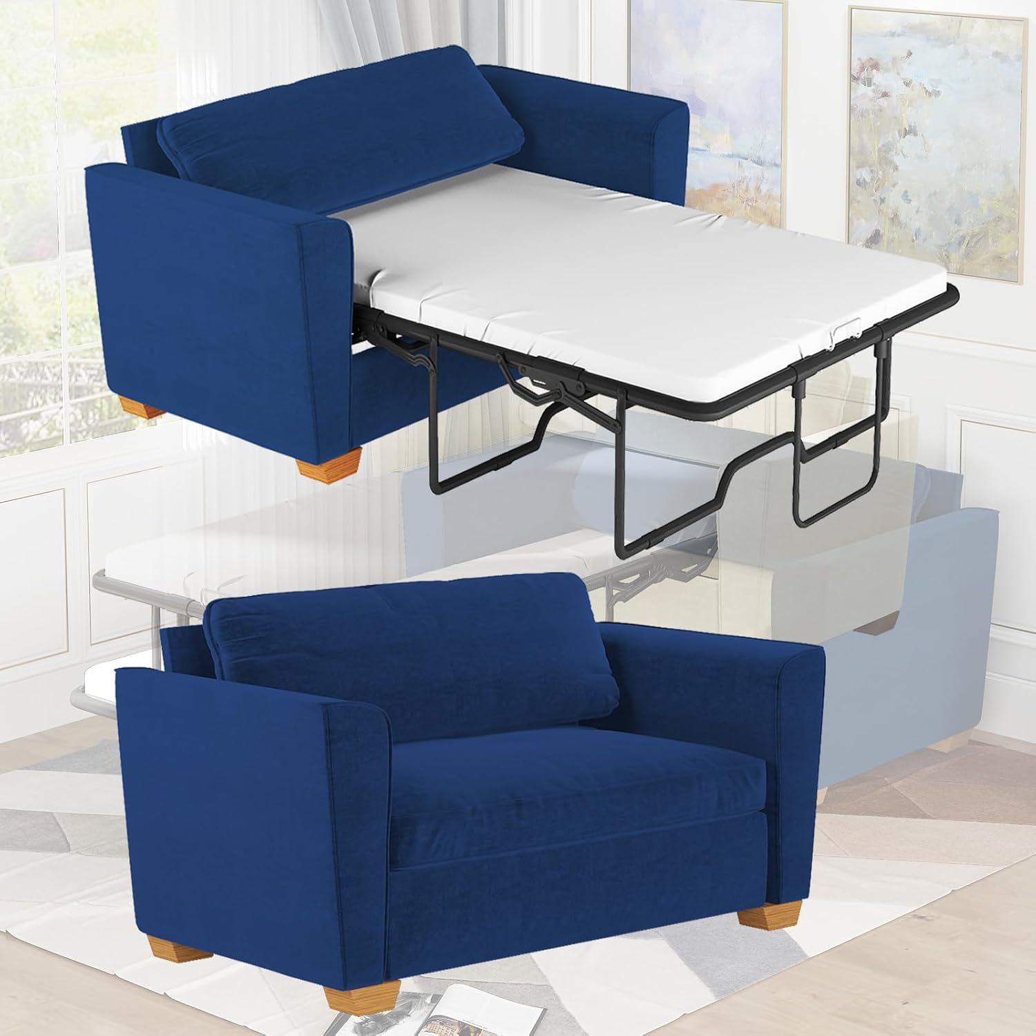 Amazon.com: ZAFLY 2-in-1 Pull Out Sofa Bed, Twin Size Convertible ...