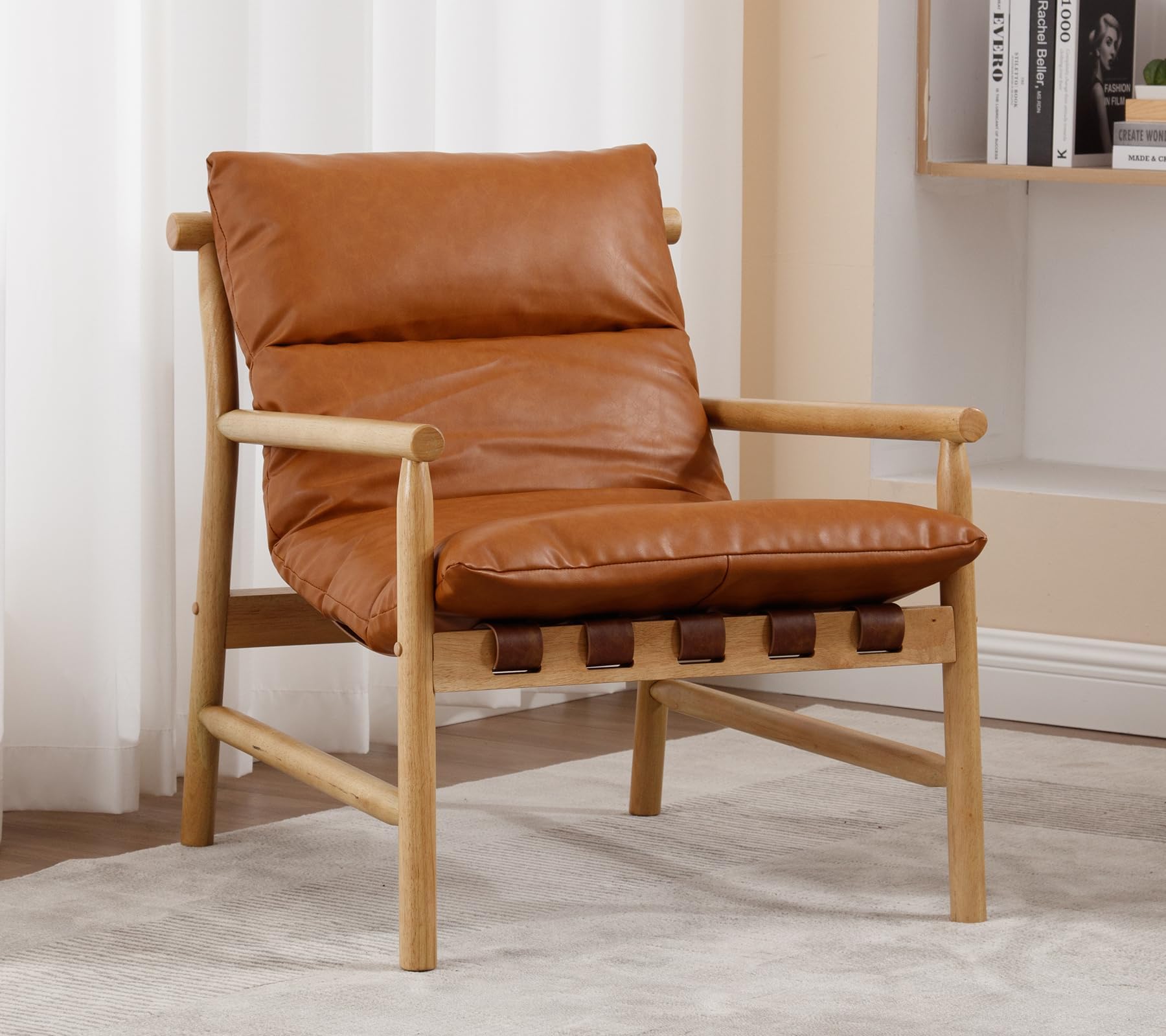 Amazon.com: Janoray Mid Century Modern Sling Accent Chair, Faux Leather ...