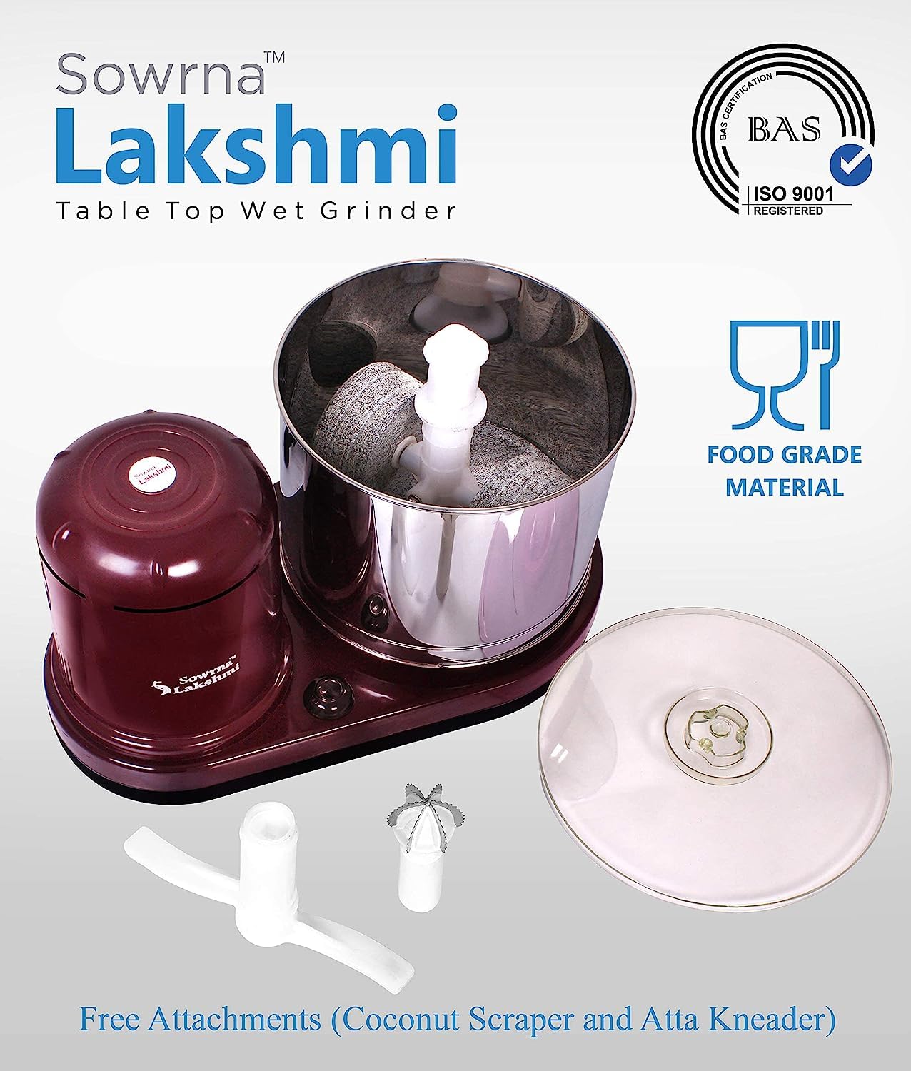 Wet Grinder Cherry Red 2 Liter Table Top With Atta Kneader & Coconut ...