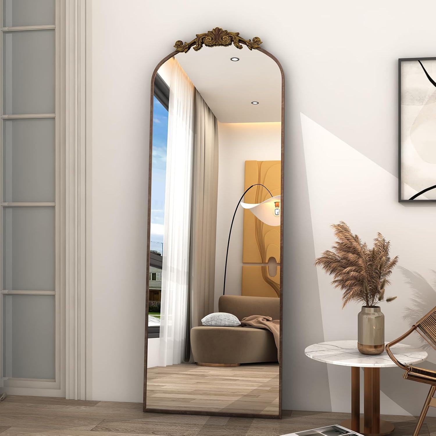 Amazon.com: SMIROR Gold Arched Full Length Mirror 65x24, Baroque ...