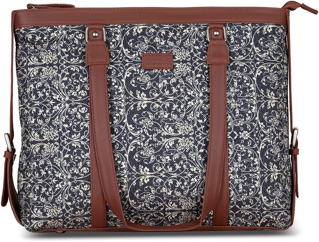 ZOUK Black Printed Handmade Vegan Leather Women's Office Bag for 15.6 ...