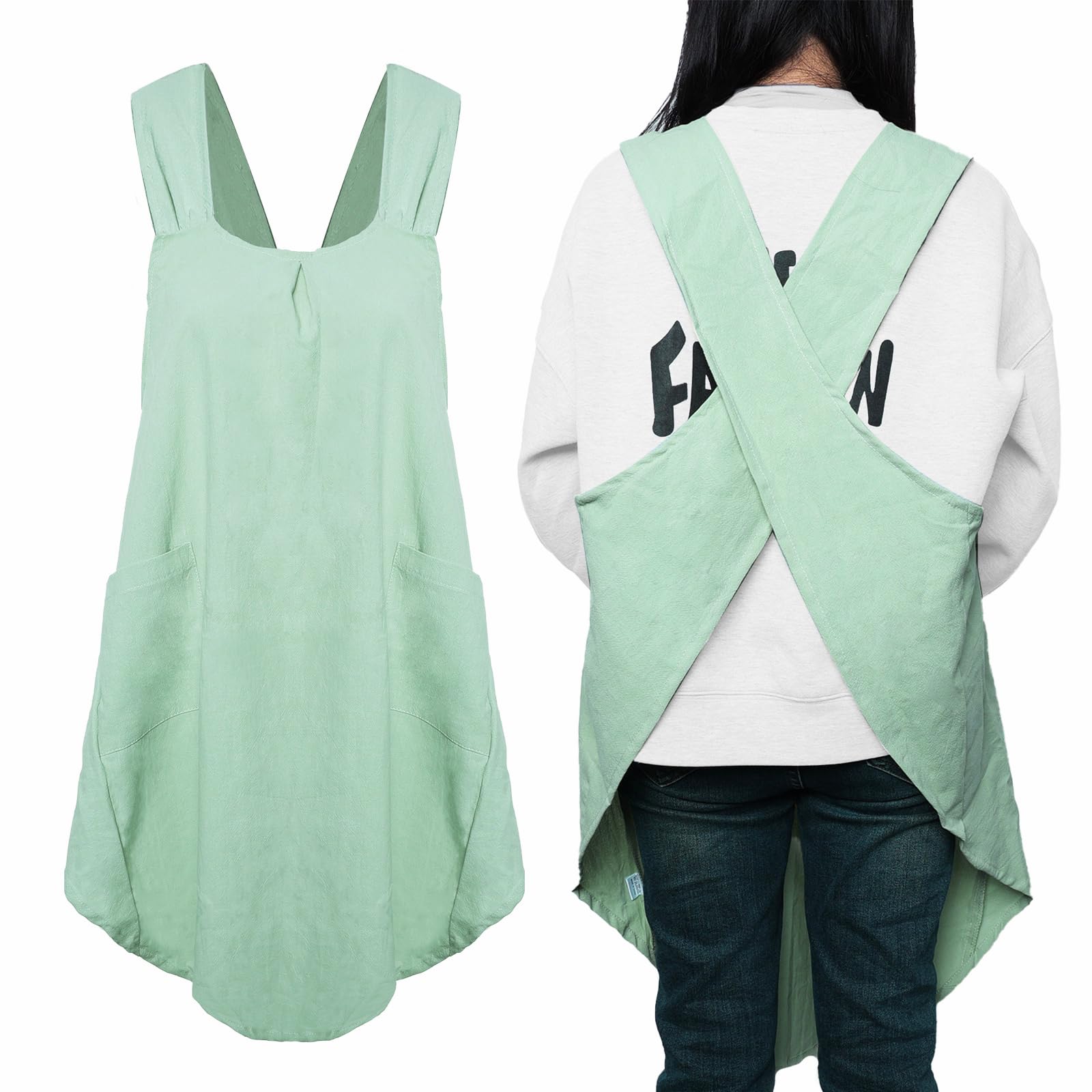 Amazon.com: Bgfhna Cross Back Apron for Women with Pockets Linen Apron ...
