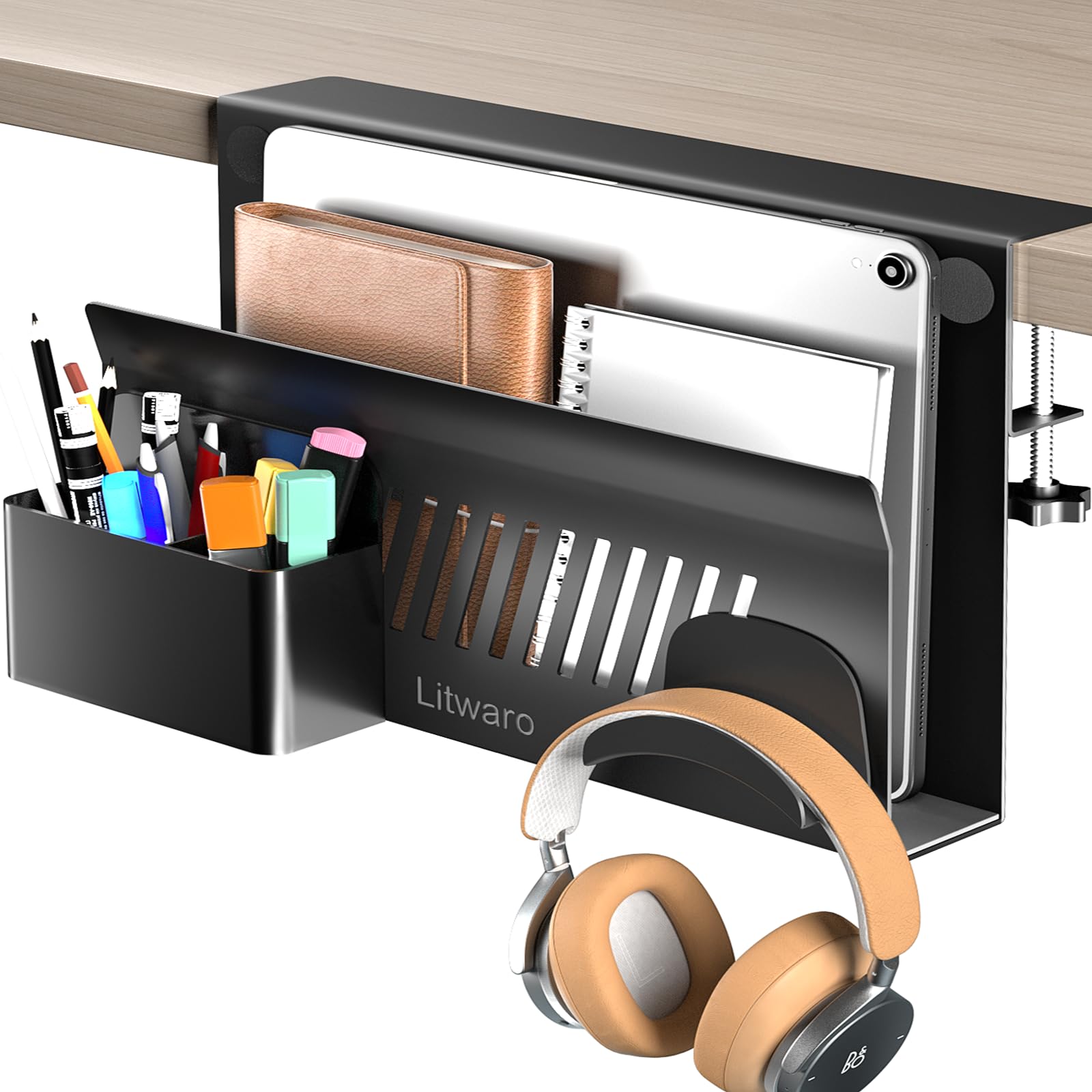 Amazon.com: Litwaro Desk Side Storage Organizer, Under Desk Laptop ...