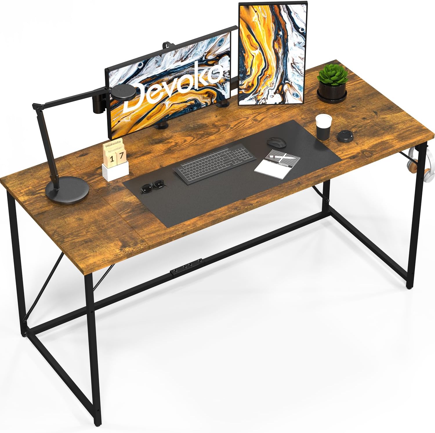 Devoko Computer Desk 120cm, Home Office desk with Hook, Study Writing ...