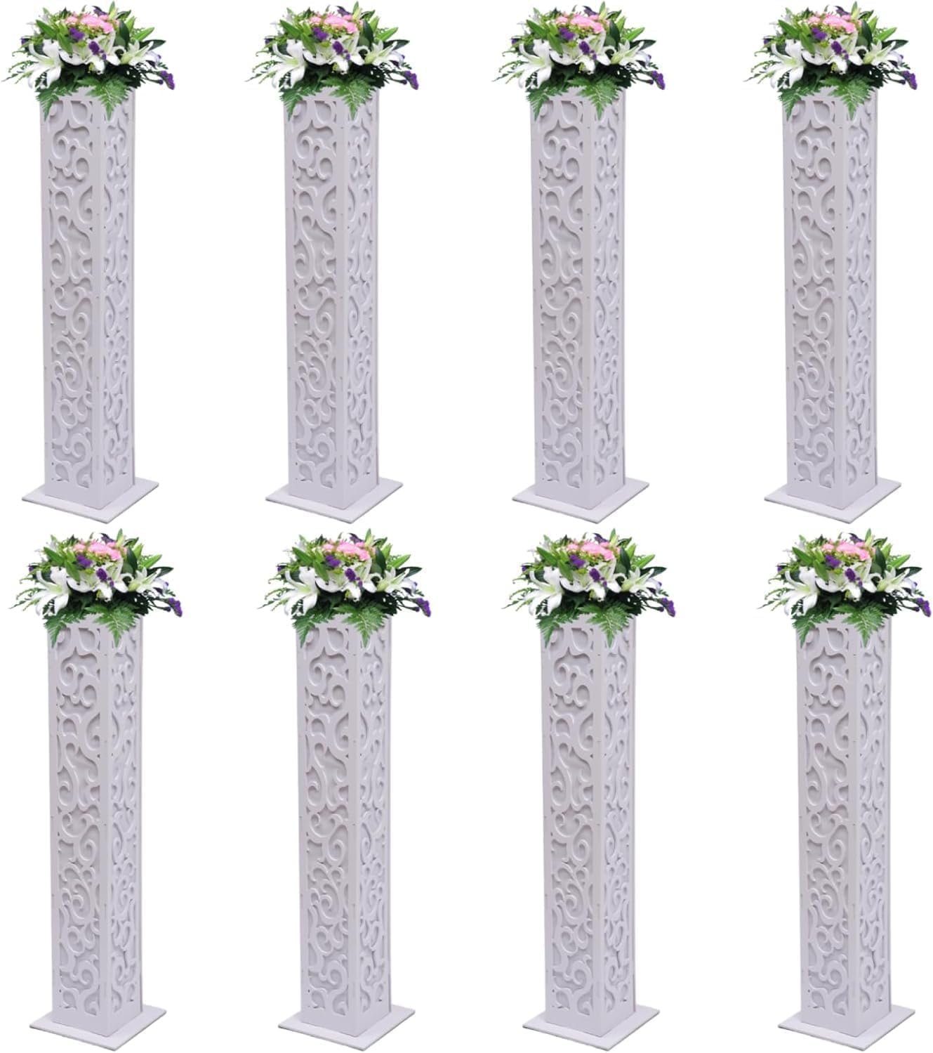 Amazon.com: Pxolerig 8pcs Columns With LED Light, White Carved Pillar ...