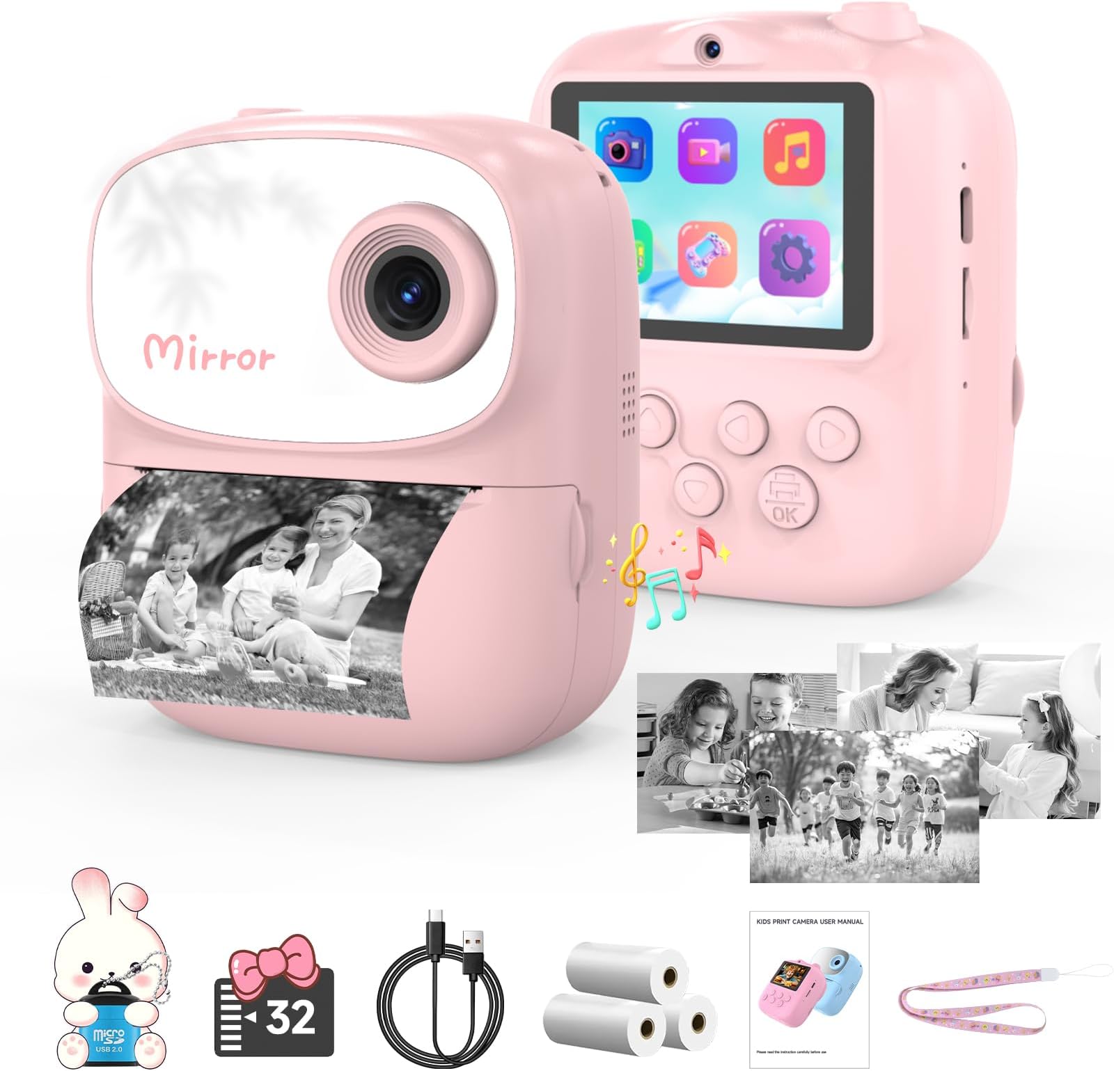 Amazon.com : Kids Camera Instant Print Portable Dual-Lens Selfie Camera ...