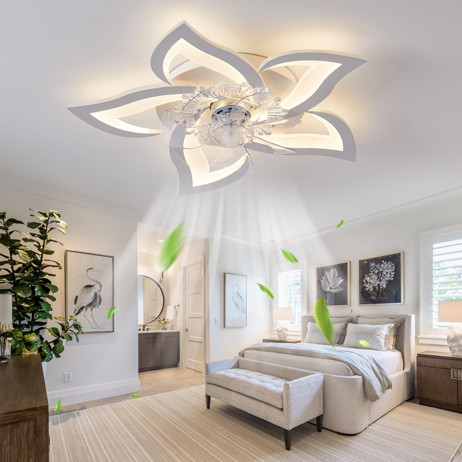 OLUZO Ceiling Fan with Lights, 27 Inch, Low Profile, 6 Wind Speed Modes ...