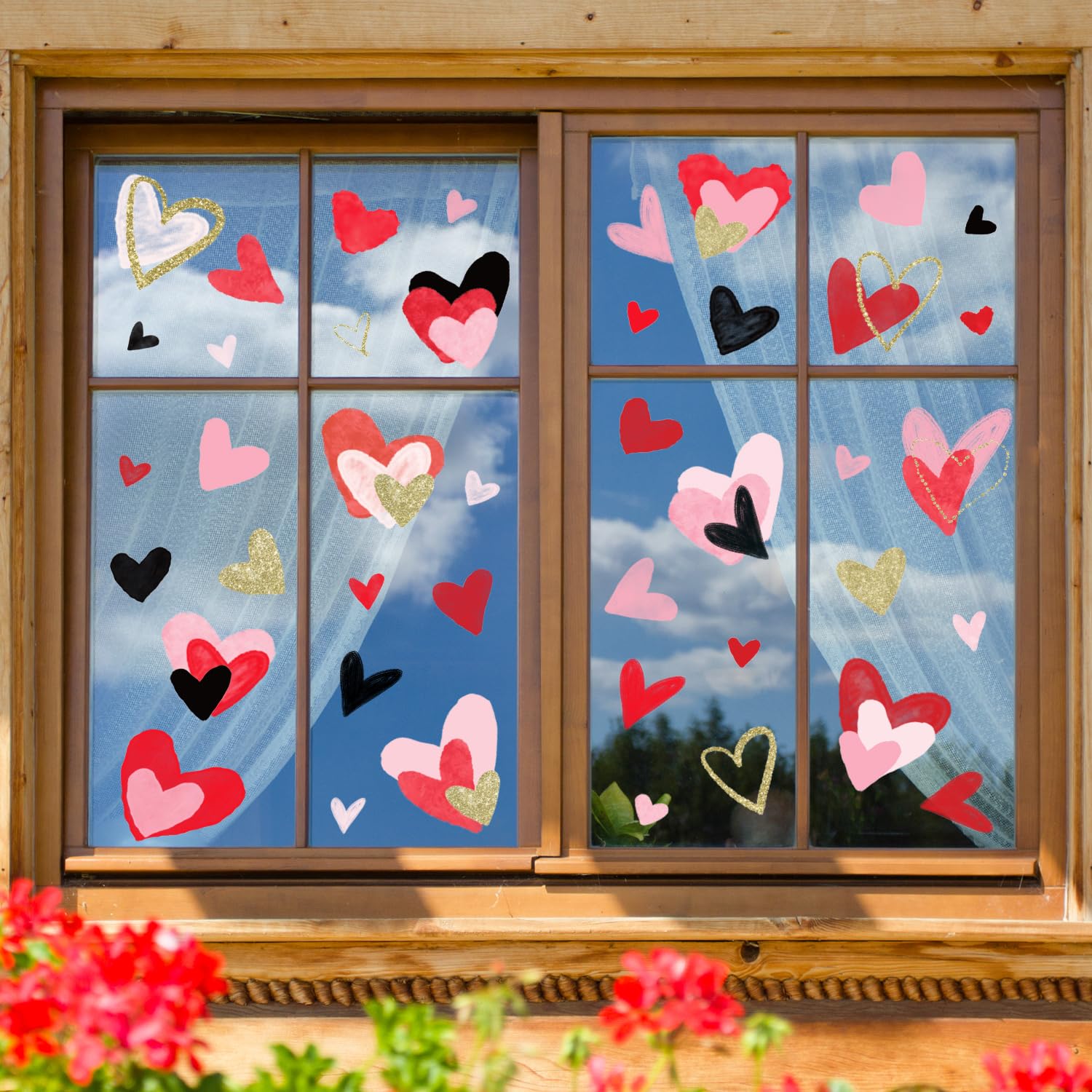 Amazon.com: Quera Valentine's Day Window Clings Gold Watercolor Heart ...