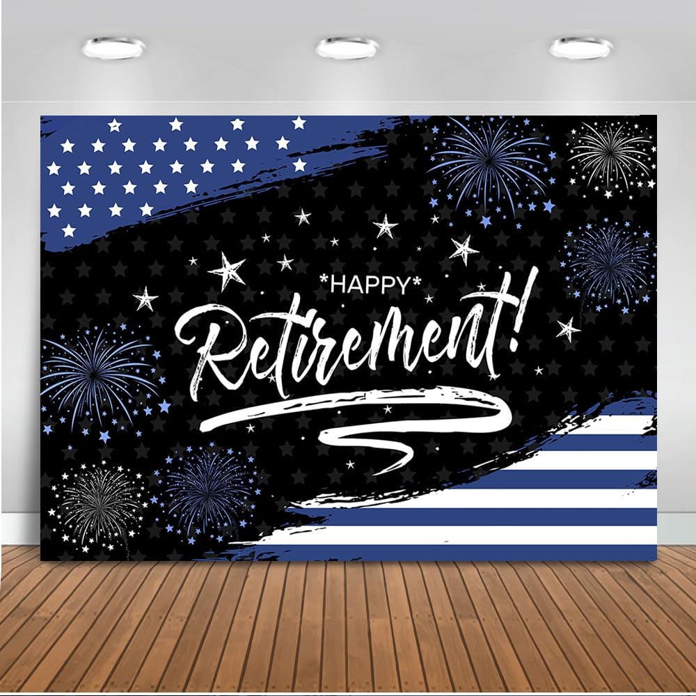 Amazon.com : Mocsicka Happy Retirement Backdrop Black and Navy Blue ...