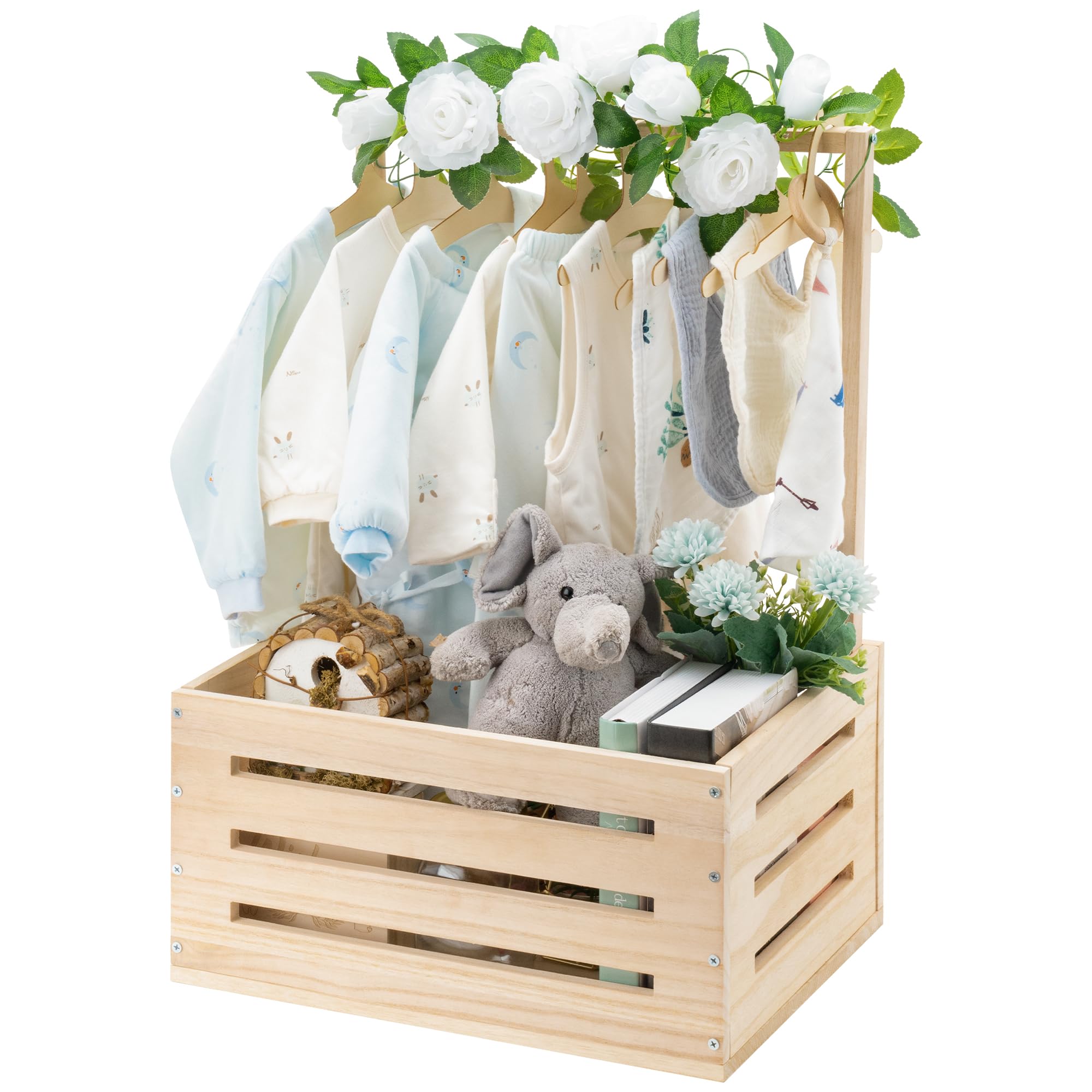 Wooden Baby Shower Crate Closet Baby Gift Basket with Handle Garland ...