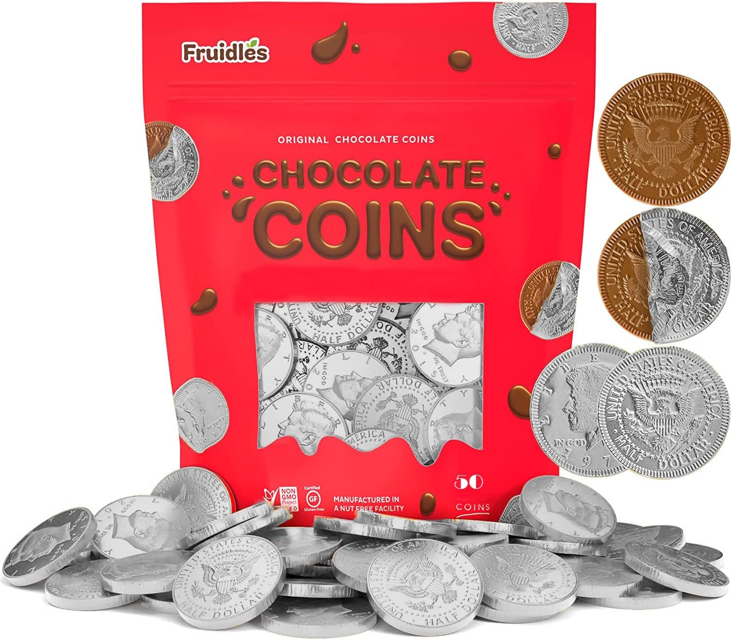 Amazon.com: Fruidles Silver Half Dollar Dark Bittersweet Chocolate Gelt ...