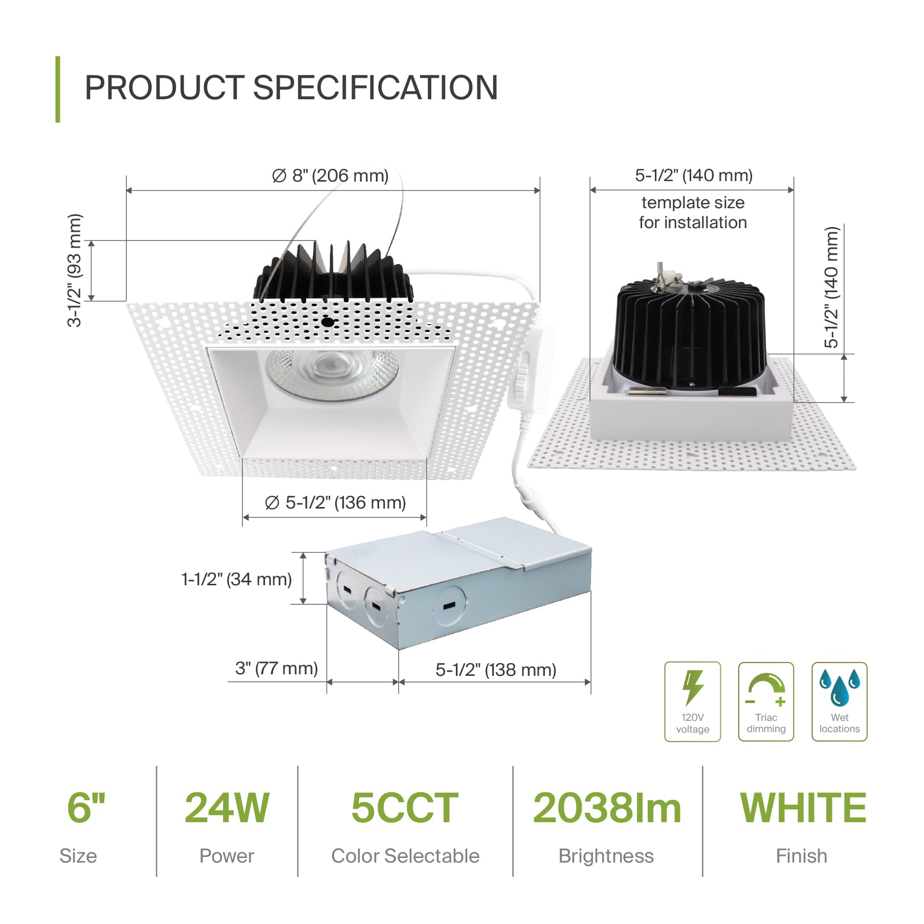 Snapklik.com : ASD Trimless LED Recessed Lighting 6 Inch, 24W 120V ...