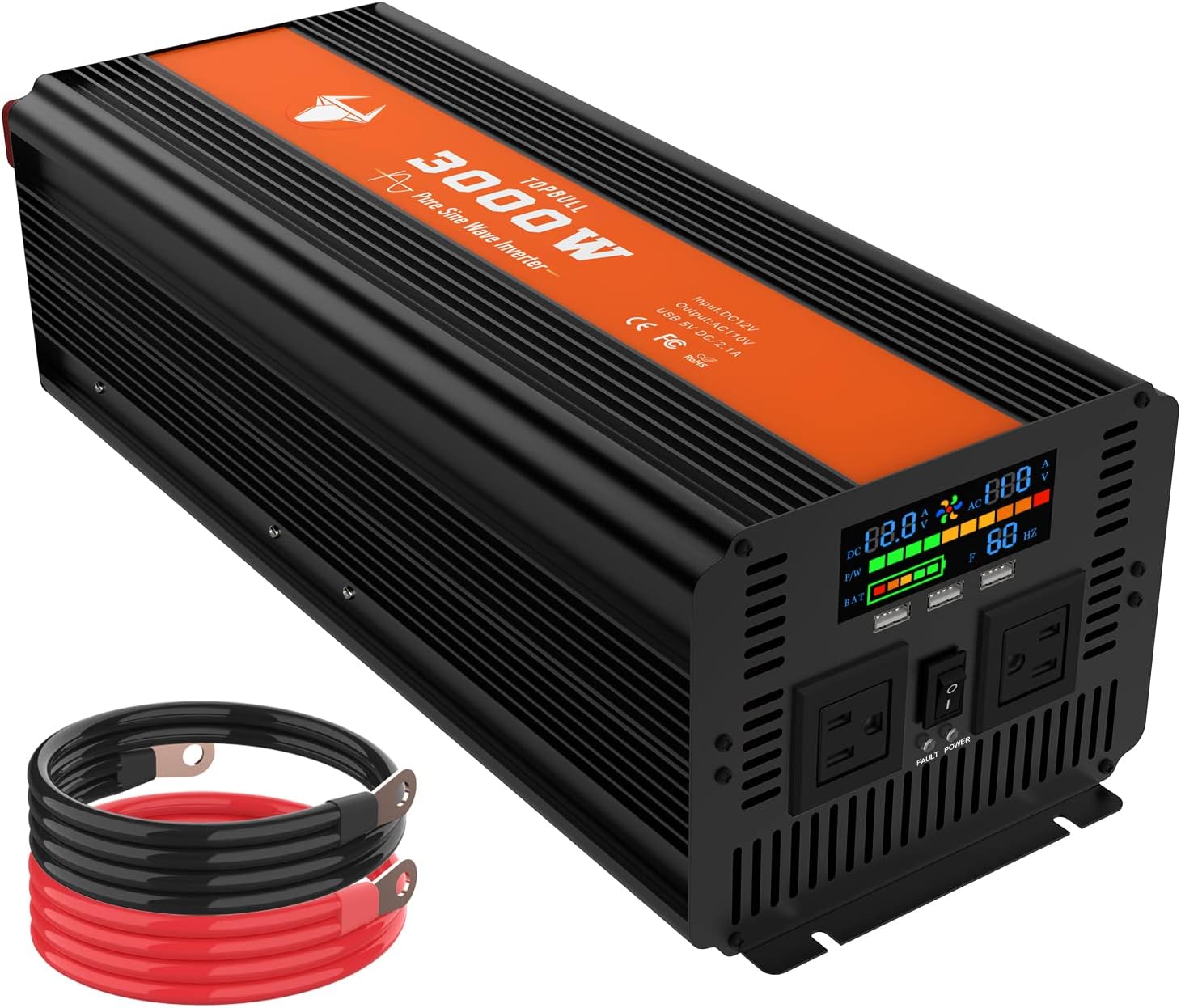Amazon.com: 3000 Watt Pure Sine Wave Inverter, Car 12V DC to 110V/120V ...