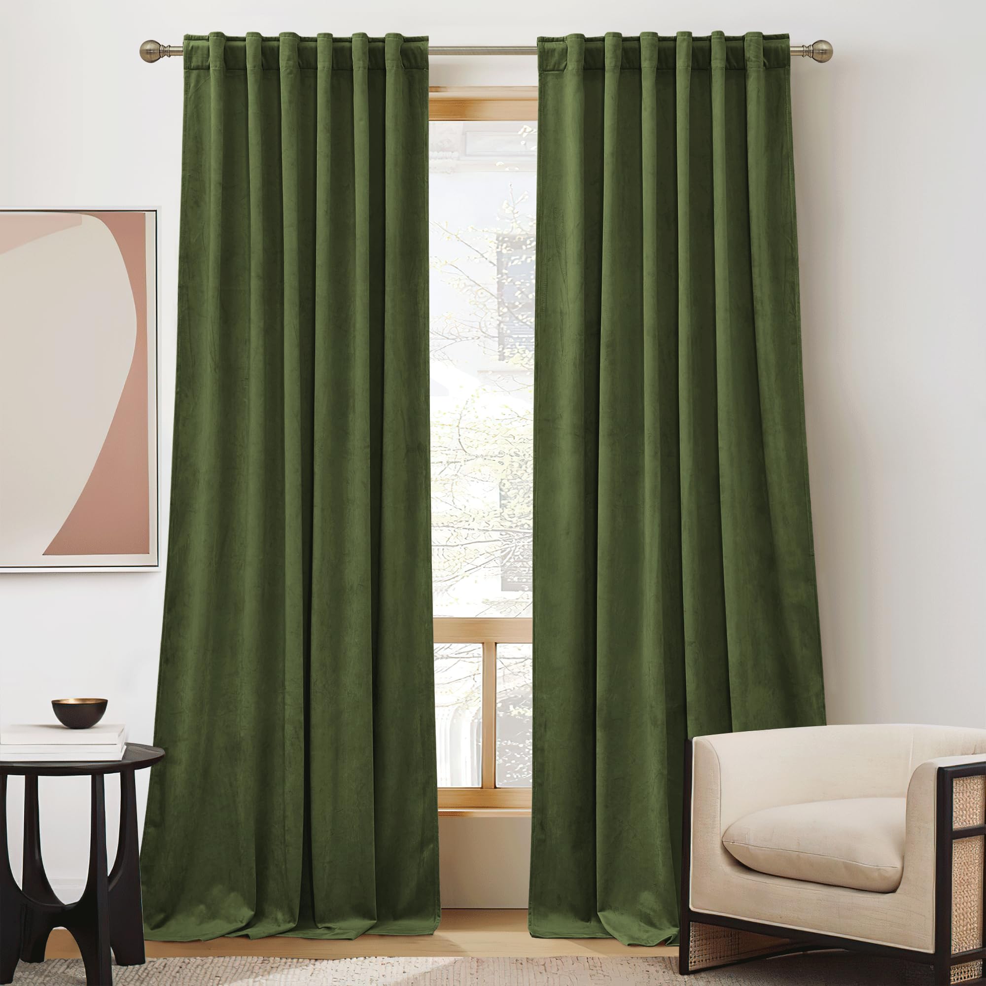 Amazon.com: RYB HOME Olive Green Velvet Curtains 84 inches 2 Panel Set ...
