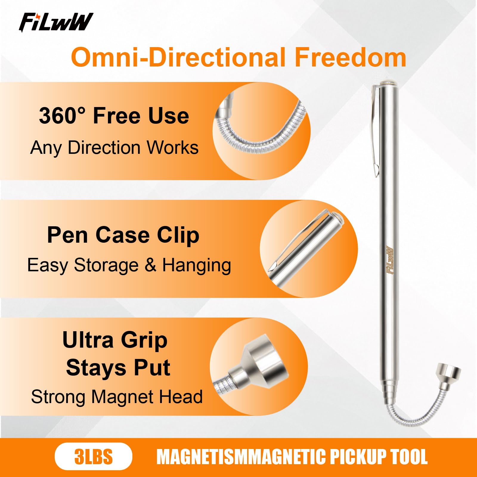 Snapklik.com : FiLwW 3 Pack Telescoping Magnet Pick-up Tool Set