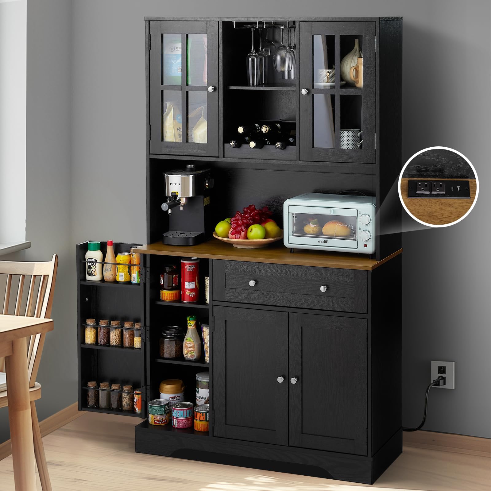 Amazon.com: HIUU Black Storage Cabinet with Doors and Shelves,Kitchen ...