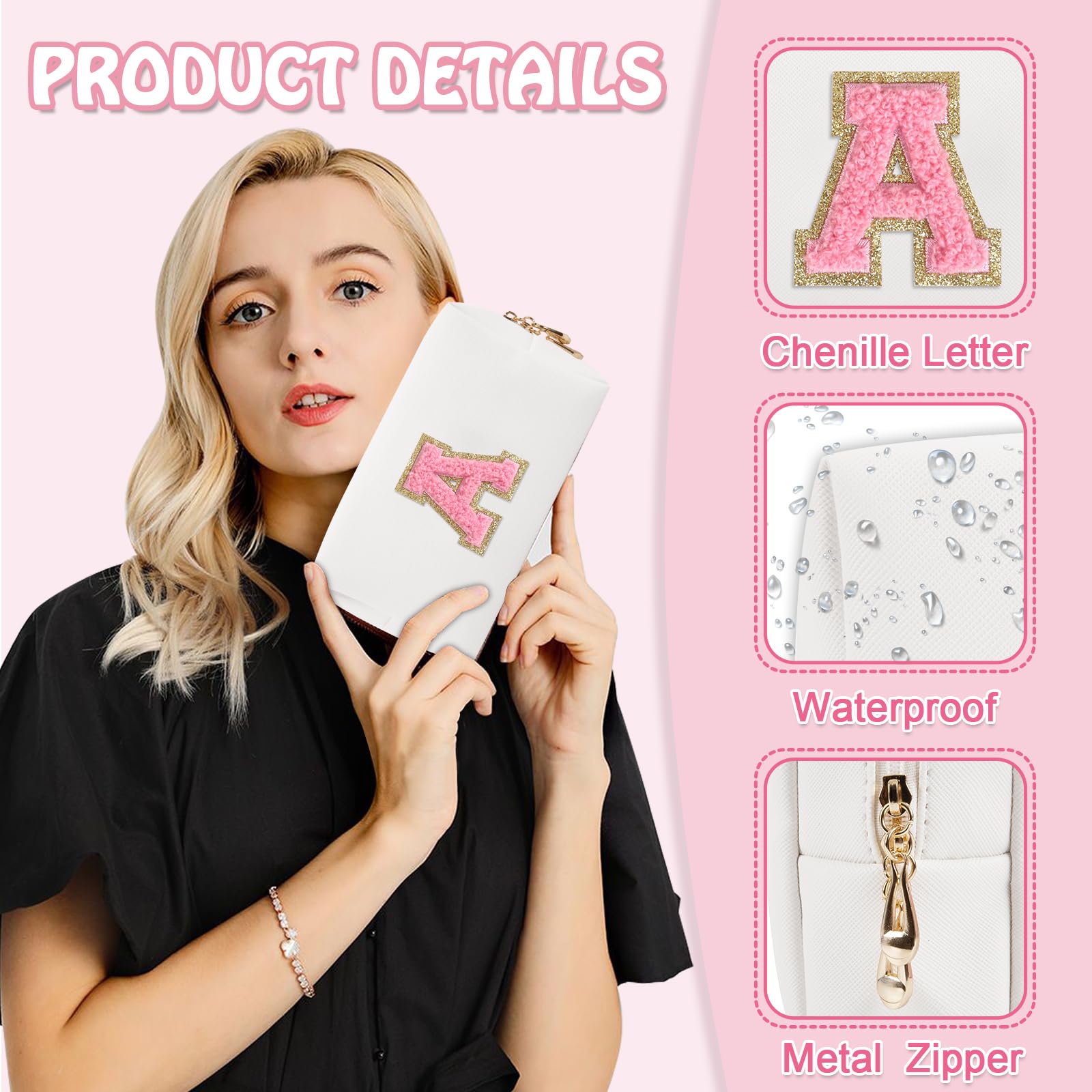 Snapklik.com : Personalized Initial Preppy Patch Makeup Bag, Small ...