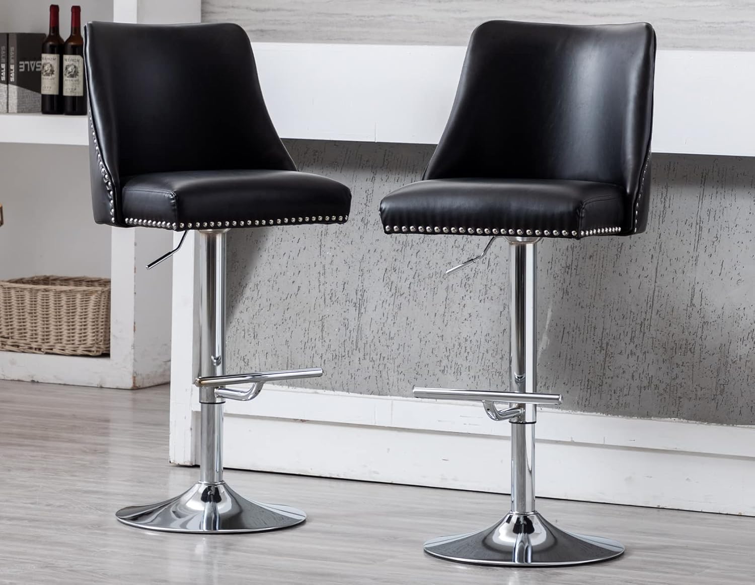 Amazon.com: Kmax Leather Bar Stools Swivel Adjustable Counter Height ...