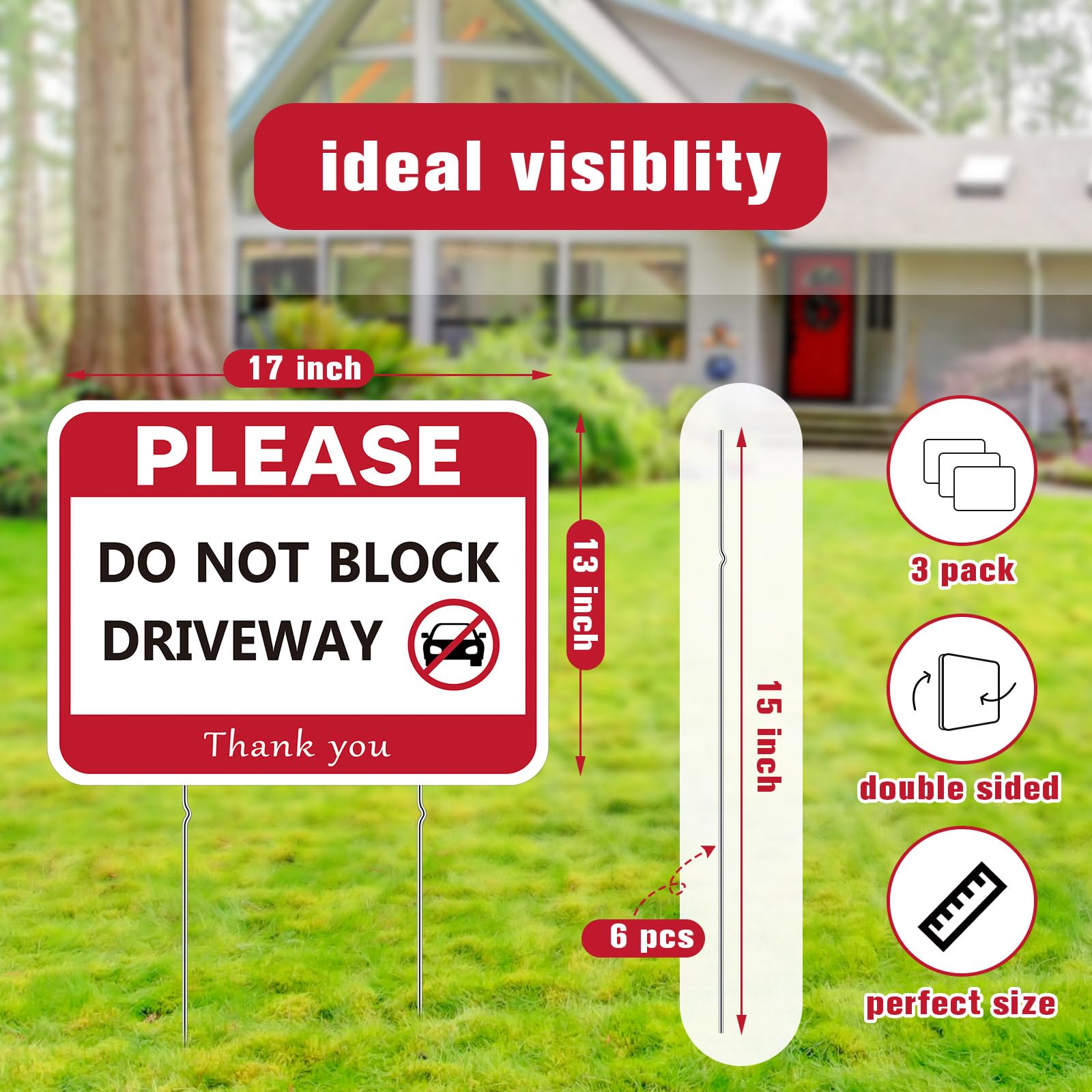 Snapklik.com : Thyle 3 Pcs 17x13 Do Not Block Driveway Sign