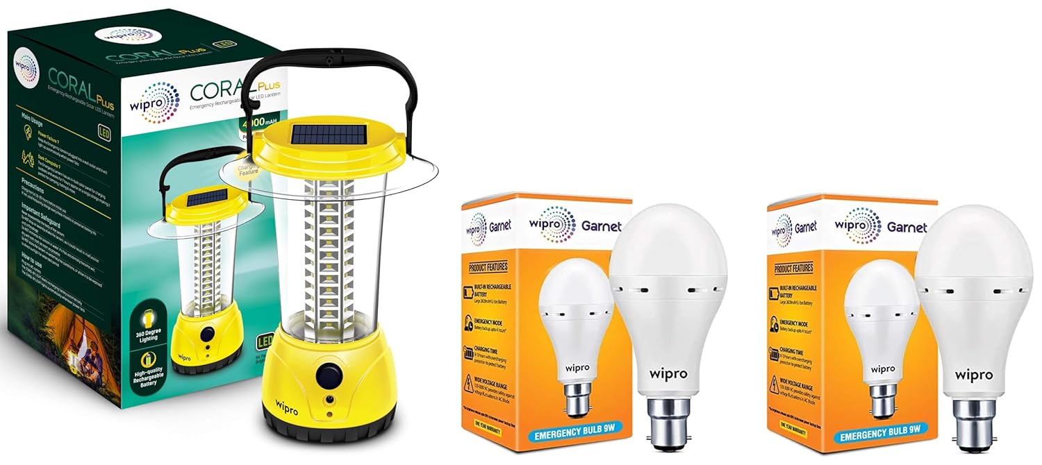 Buy Wipro Coral Plus Rechargeable Solar LED Lantern (Pack of 1, Yellow ...