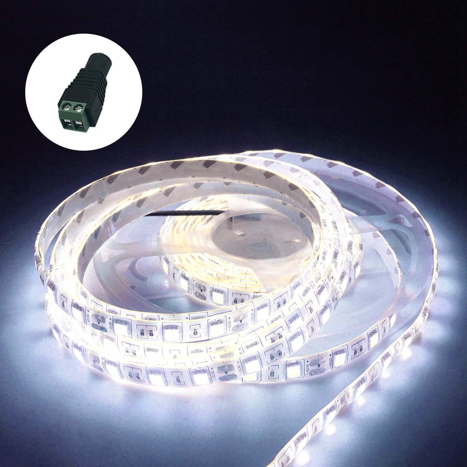 Tira de luces LED blancas de 16.4 pies CC 12 V, blanco neutro 4500 K ...