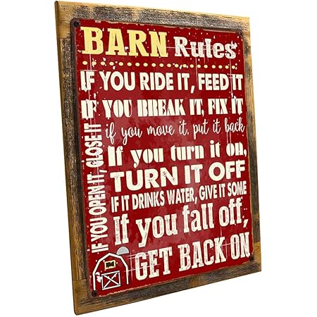 Amazon.com: OMSC Wood-Framed Barn Rules Metal Sign, Stable, Rustic ...
