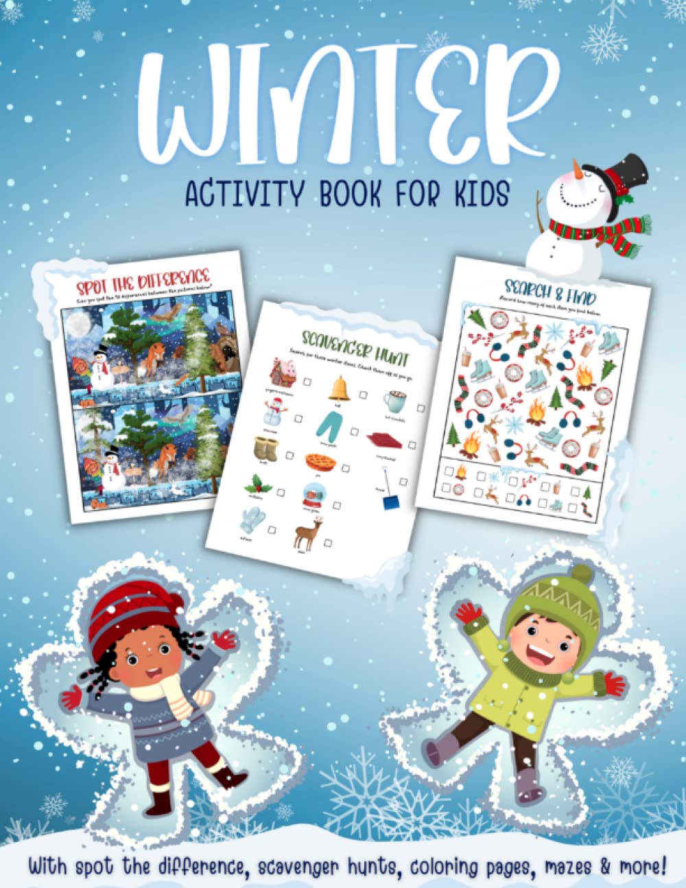 Winter Activity Book For Kids: Snow Themed Coloring Pages And Puzzles ...