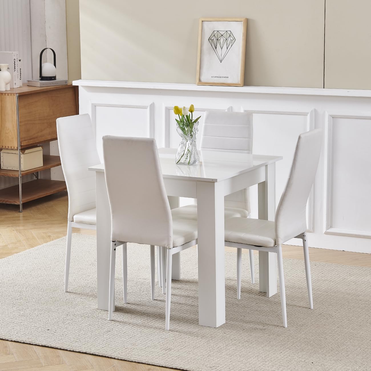 NICEME 75x75cm Square Dining Table and Chairs Set, Small Dining Room ...