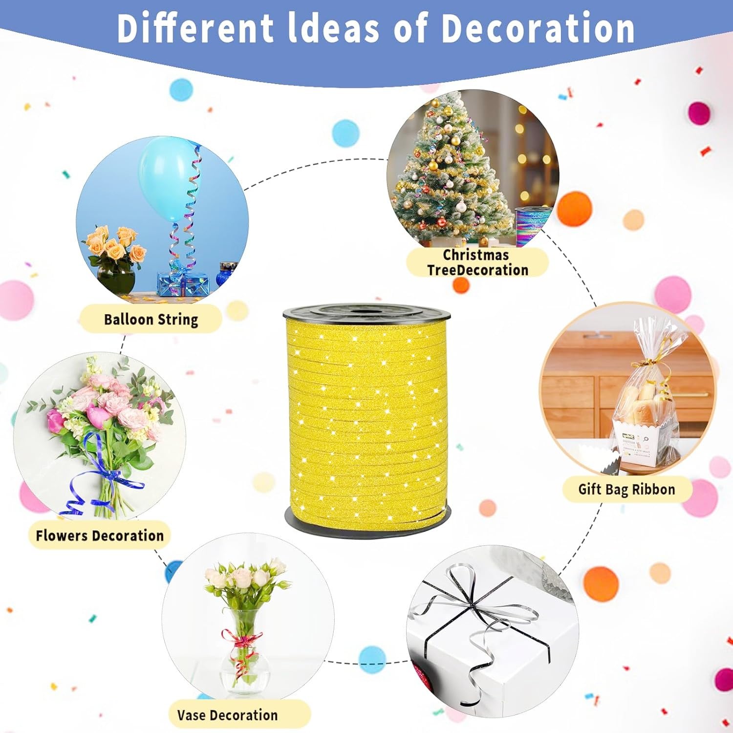 Snapklik.com : 500 Yards Gold Ribbon Curling Crimped 3/16" Glitter Gold ...