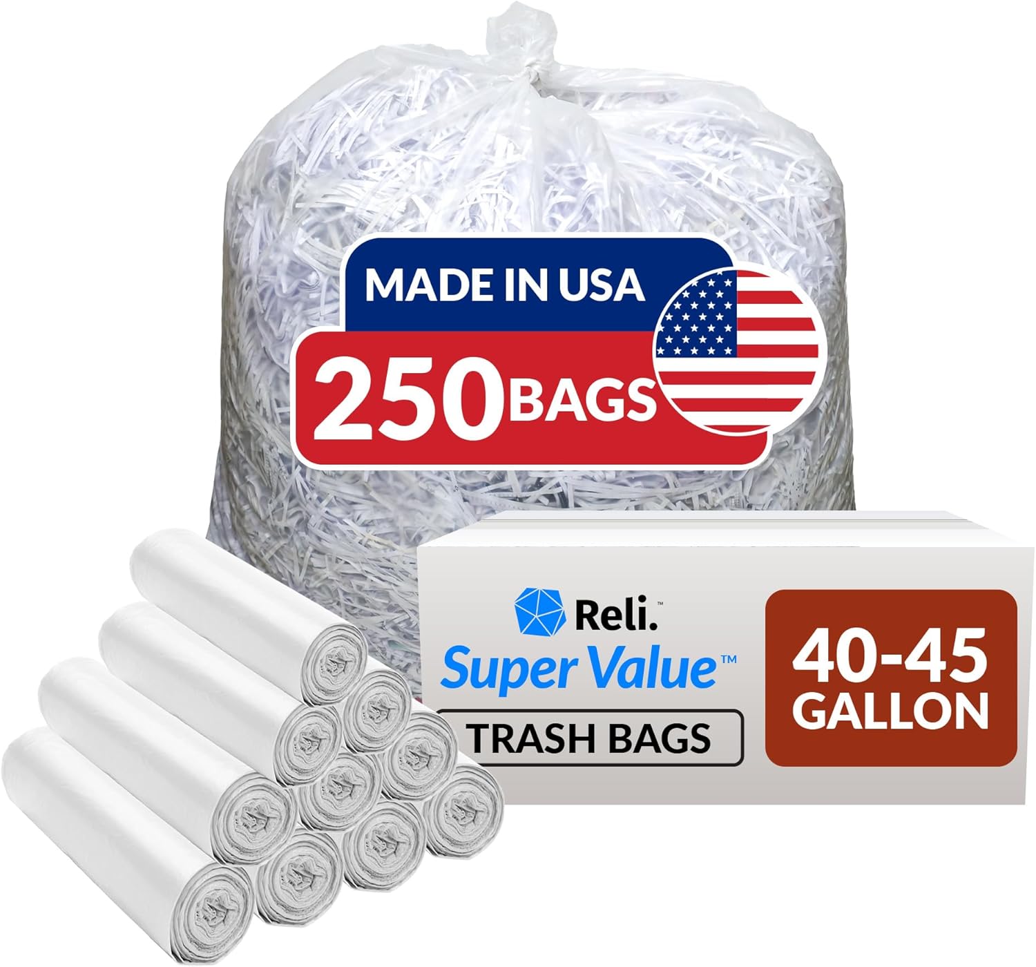 Reli. Trash Bags, 40-45 Gallon (250 Count) (Clear) - Regular Thickness ...