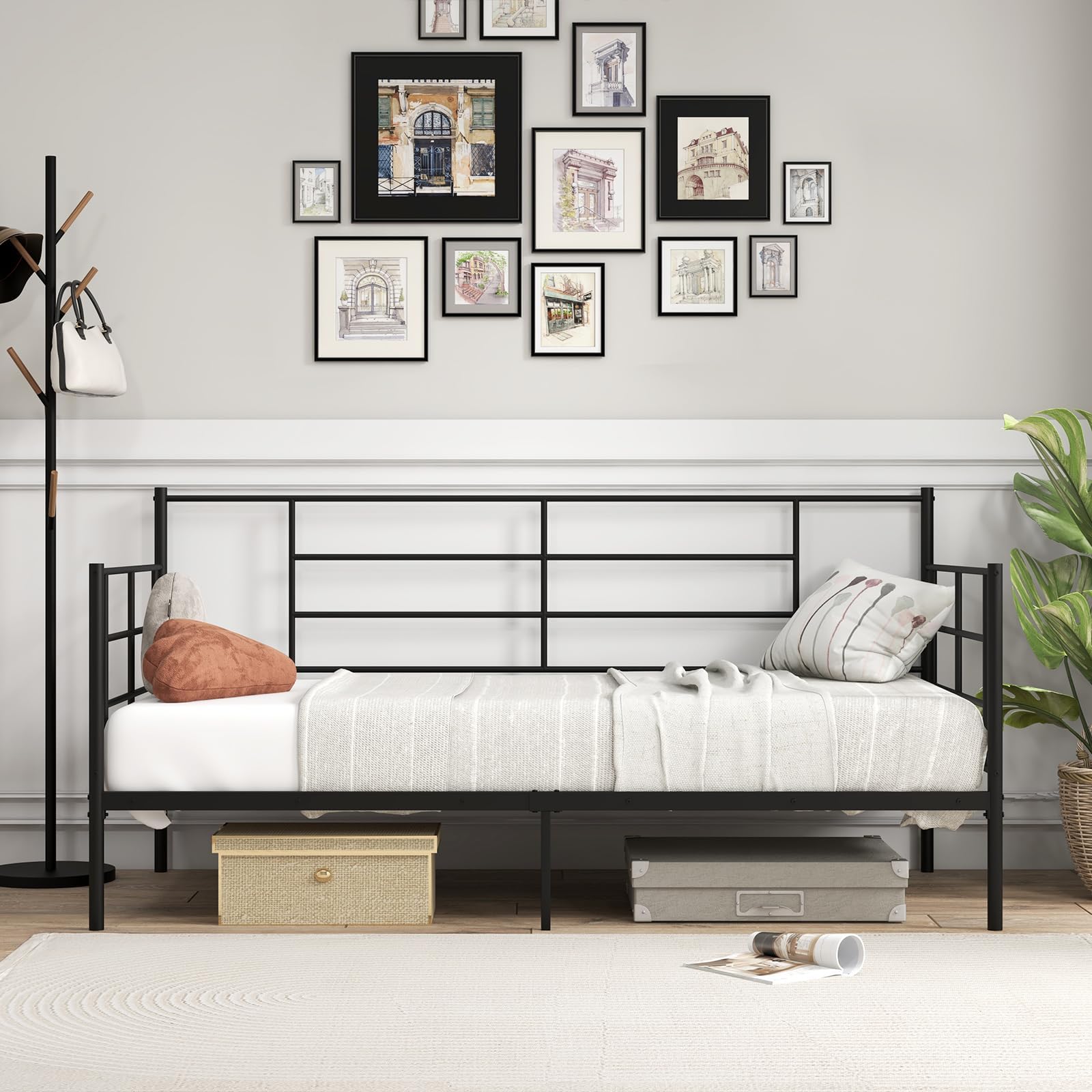 RELAX4LIFE Single Metal Day Bed, 3FT Bed Frame Home Guest Sofa Bed with ...