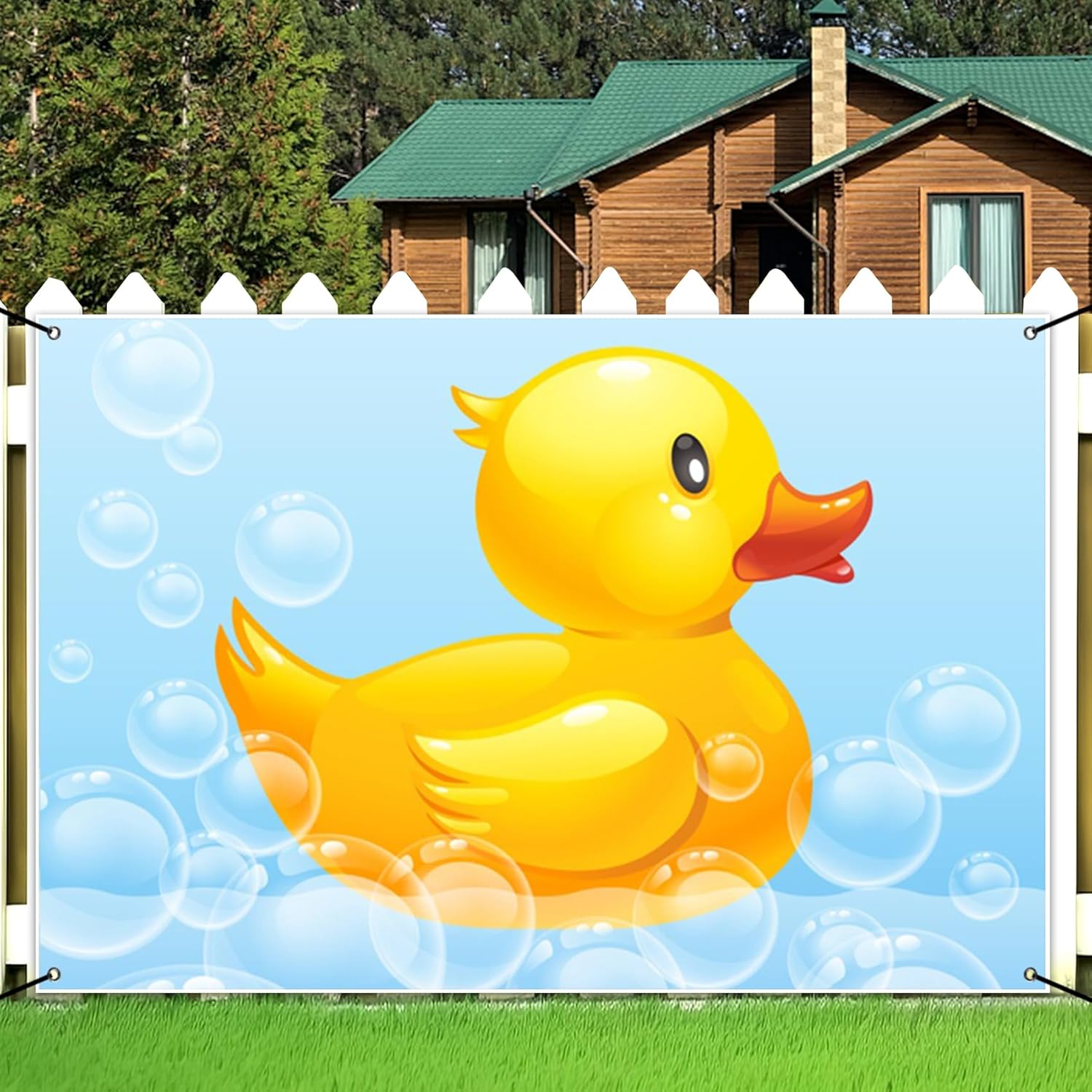 Amazon.com : Renaiss 6x3.6ft Yellow Swimming Duck Banner Bubbles Rubber ...