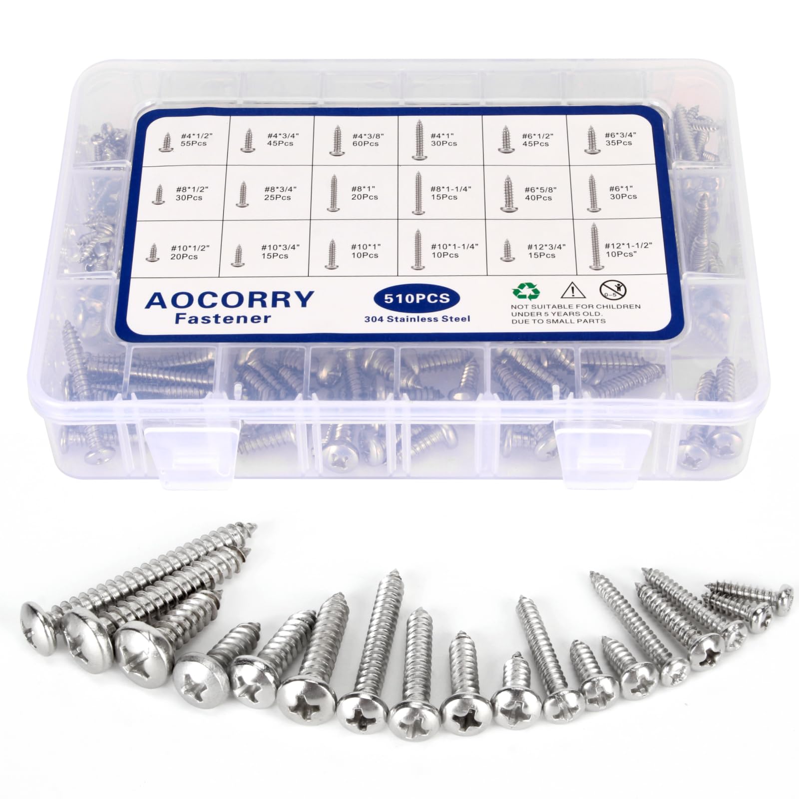 AAOCORRY Wood Screws Assortment Kit,510Pcs Phillips Drive Pan Head ...