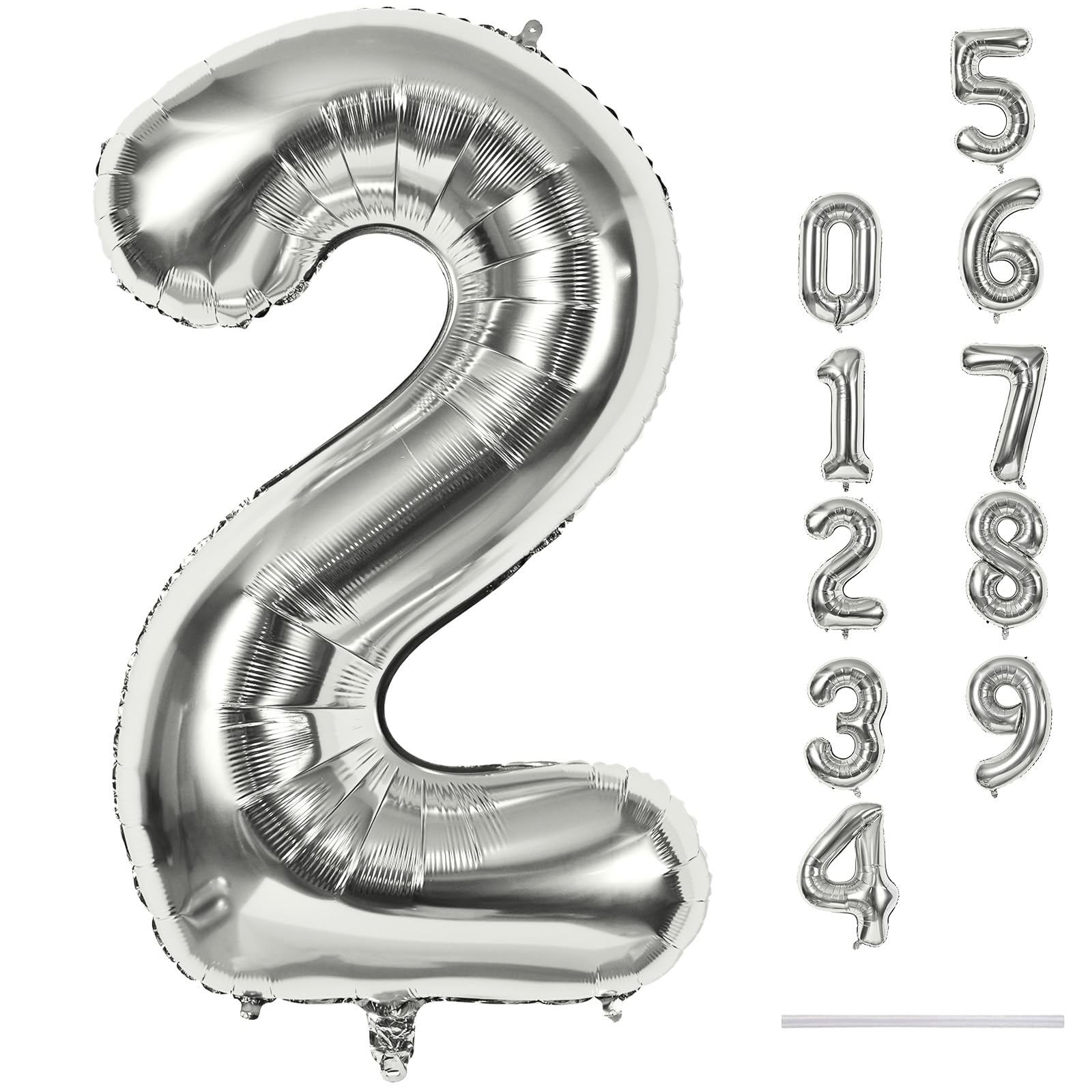 Amazon.com: Silver Number Balloons, 40 inch Large Number 2 Foil Helium ...