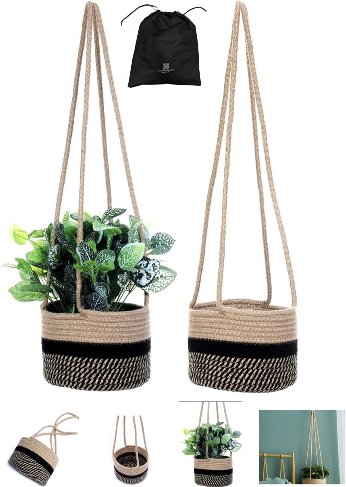 Textile and Beyond Box Rope Storage Jute Hanging Planter Basket Laundry ...
