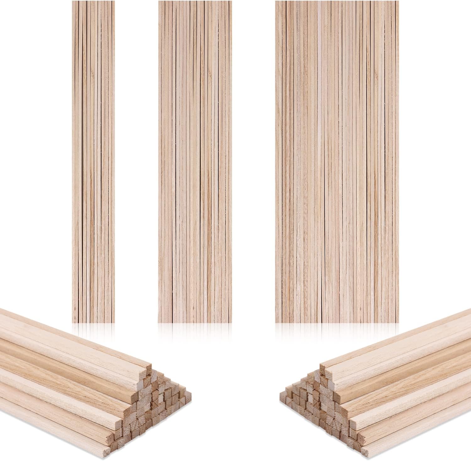 150pcs 12in Wood Sticks, 3mm 4mm 5mm Natural Hardwood Square Dowels ...