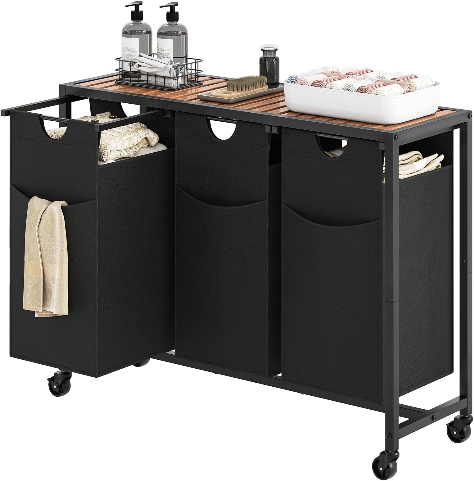 Cesto de Ropa Sucia con 3 Secciones y 2 Cajones, Organizador de Ropa de ...