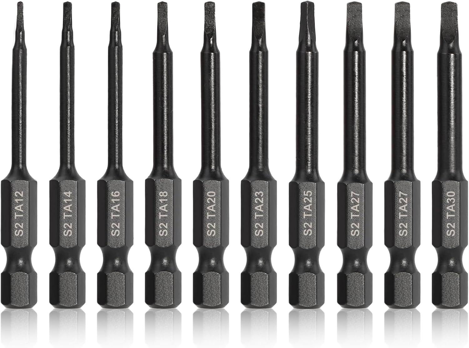 COMOWARE 10pcs Triangle Bit Set (Ta12-Ta30), S2 Steel 1/4" Hex Bit Set ...