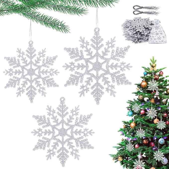 30PCS Snowflake Decorations,Christmas Silver Snowflake Ornaments ...