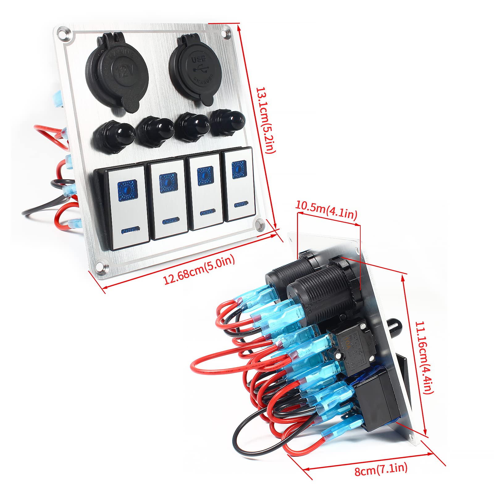 4 In 1 Charger Socket Panel, 12V 4.2A Dual USB Charger Socket Power